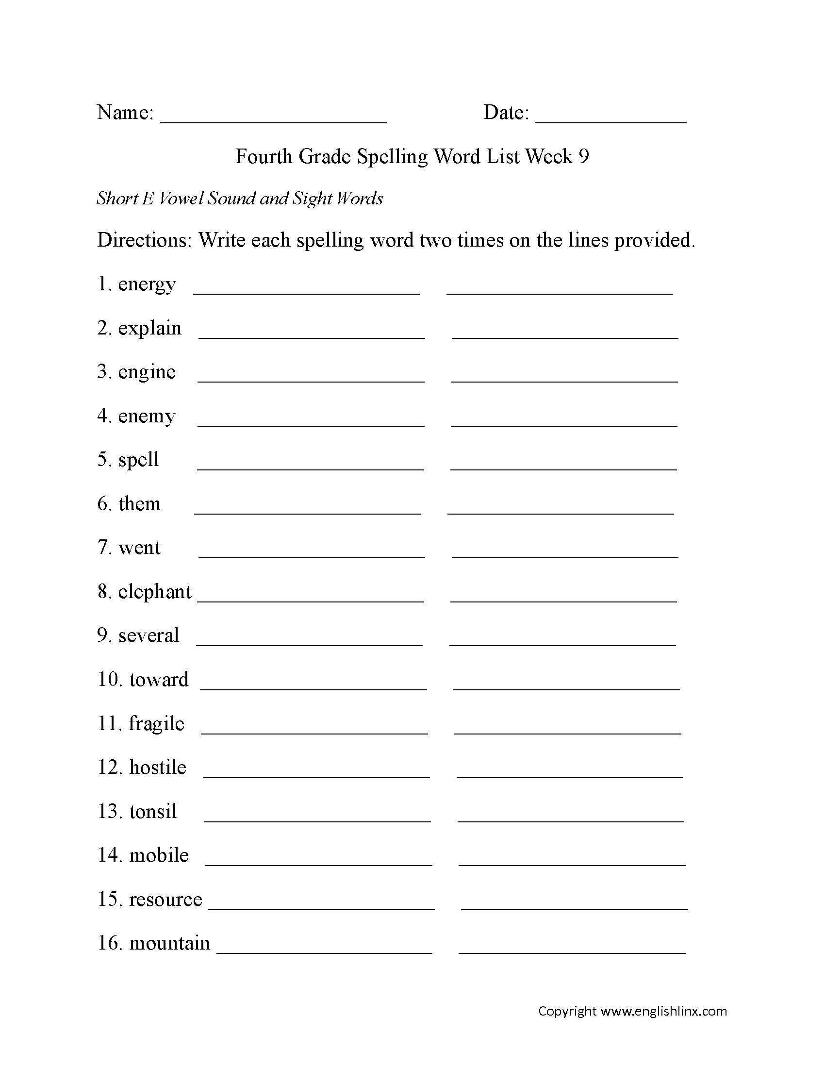 Spelling Worksheets Fourth Grade Spelling Words Worksheets