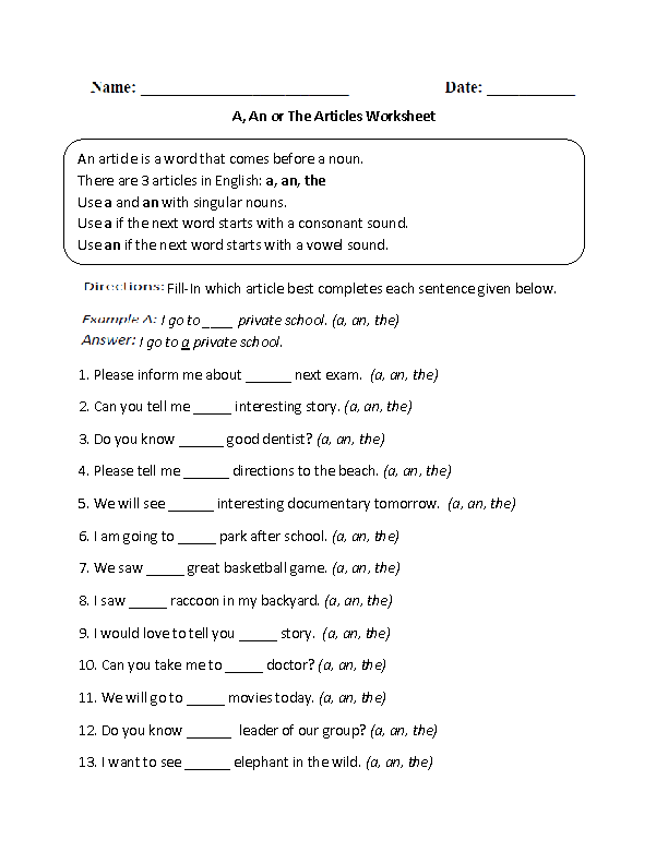 A An The Exercises For Grade 2 Online Degrees