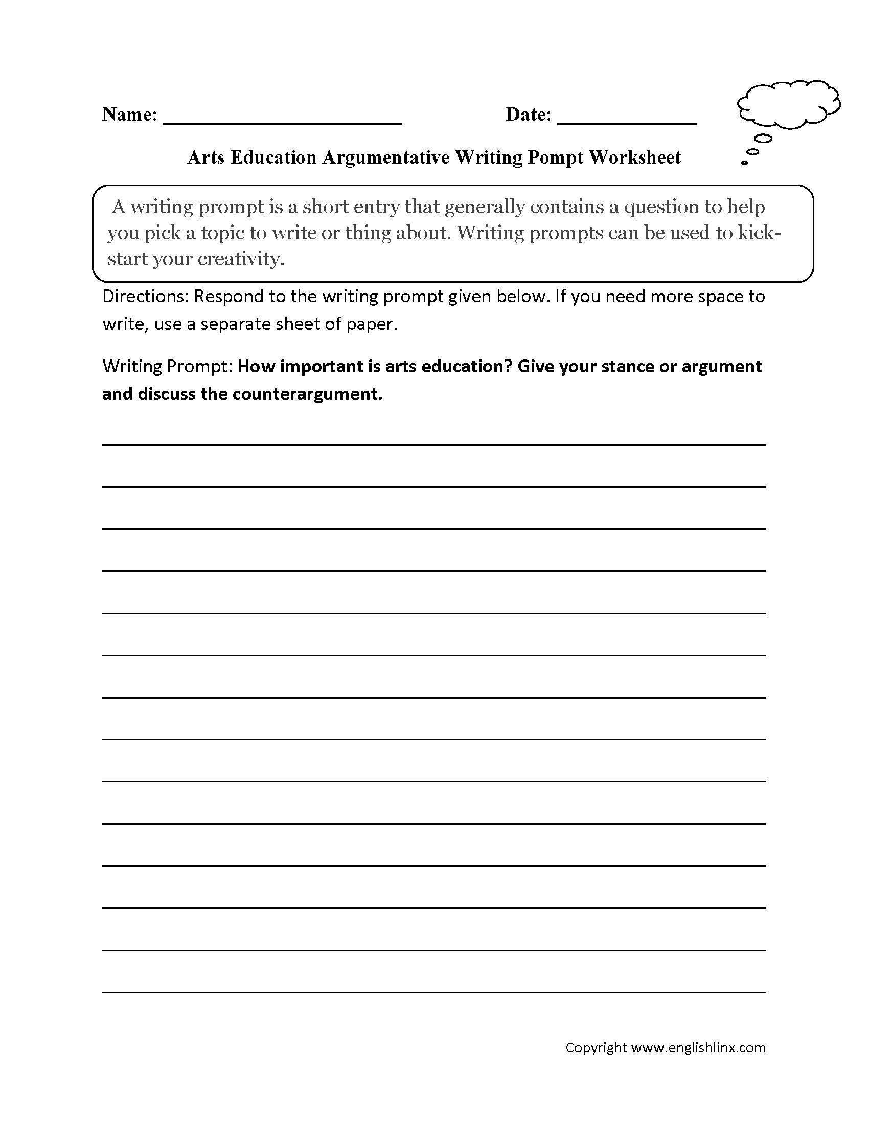 Writing Prompts Worksheets Argumentative Writing Prompt Worksheets