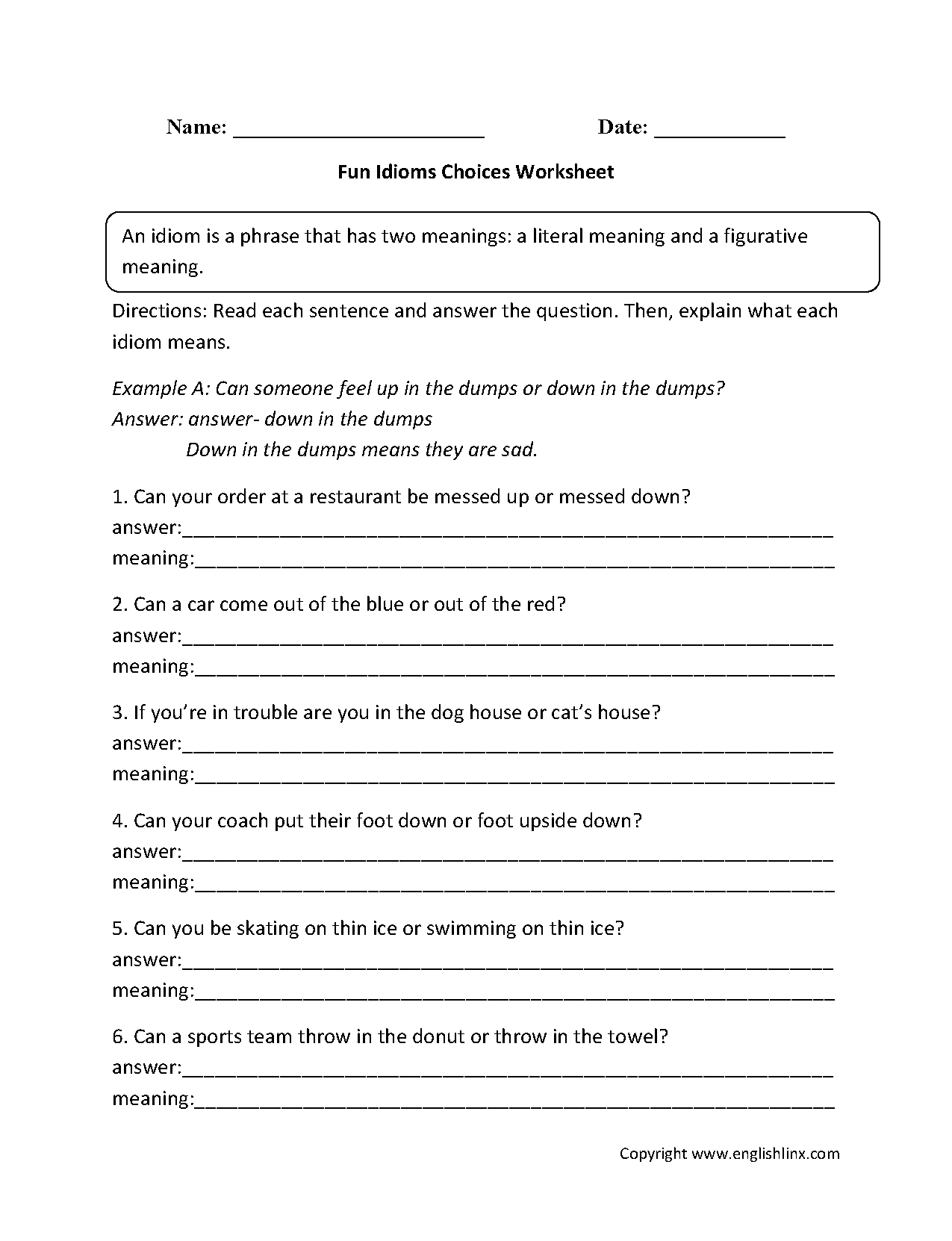 Englishlinx.com | Idioms Worksheets Englishlinx.com | Idioms Worksheets