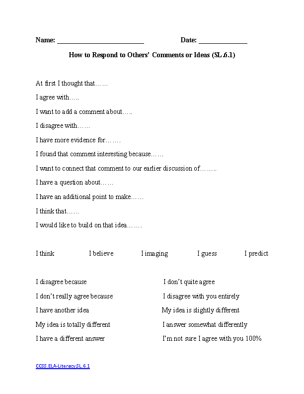 6th Grade Common Core Speaking And Listening Worksheets 6th Grade Common Core Speaking And Listening Worksheets