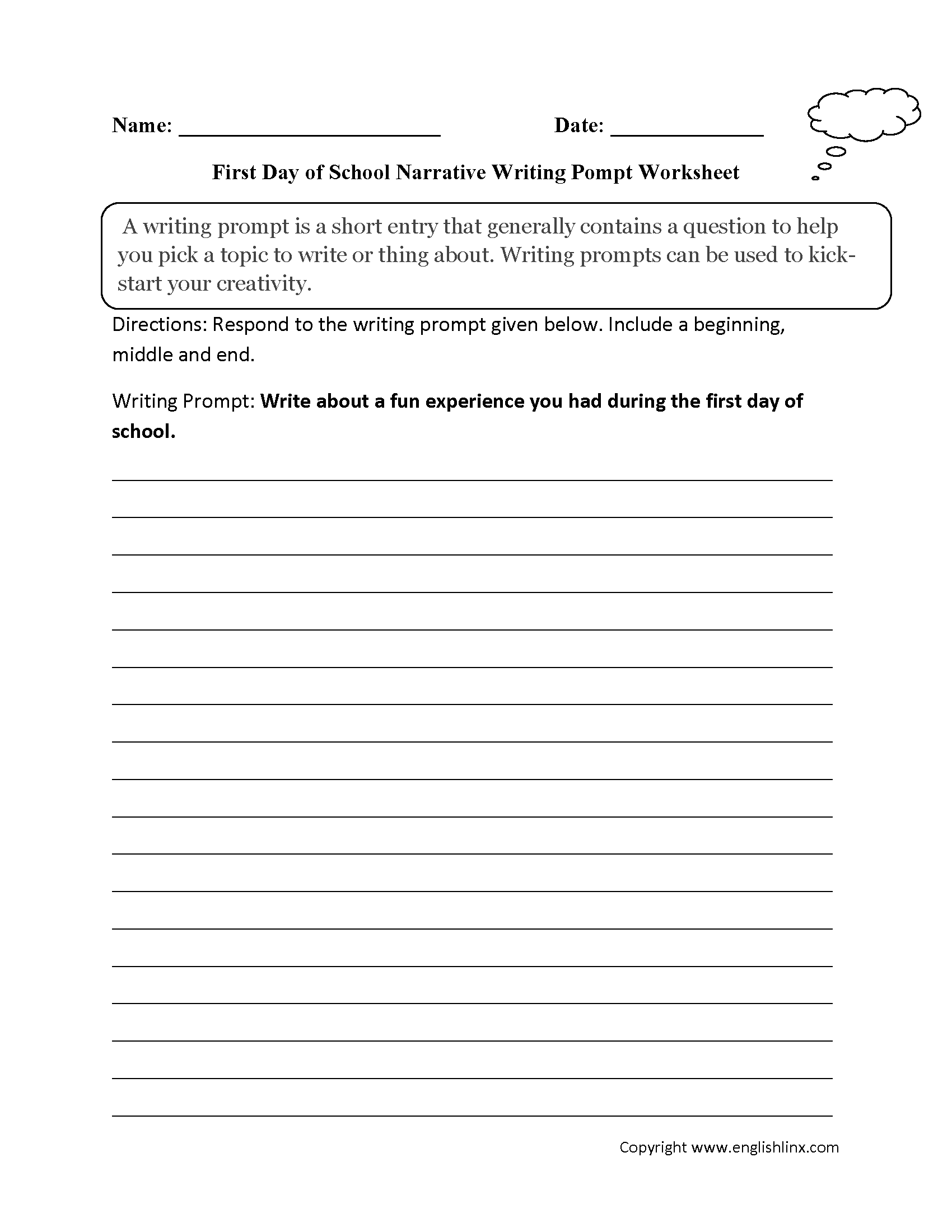 Writing Prompts Worksheets Narrative Writing Prompt Worksheets