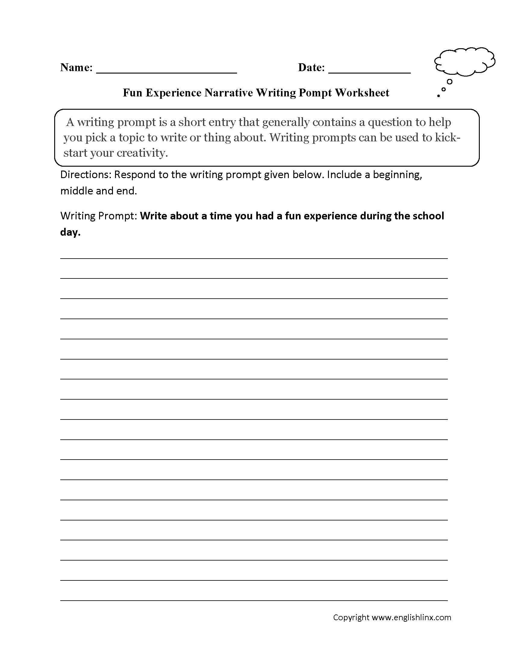 Writing Prompts Worksheets Narrative Writing Prompt Worksheets