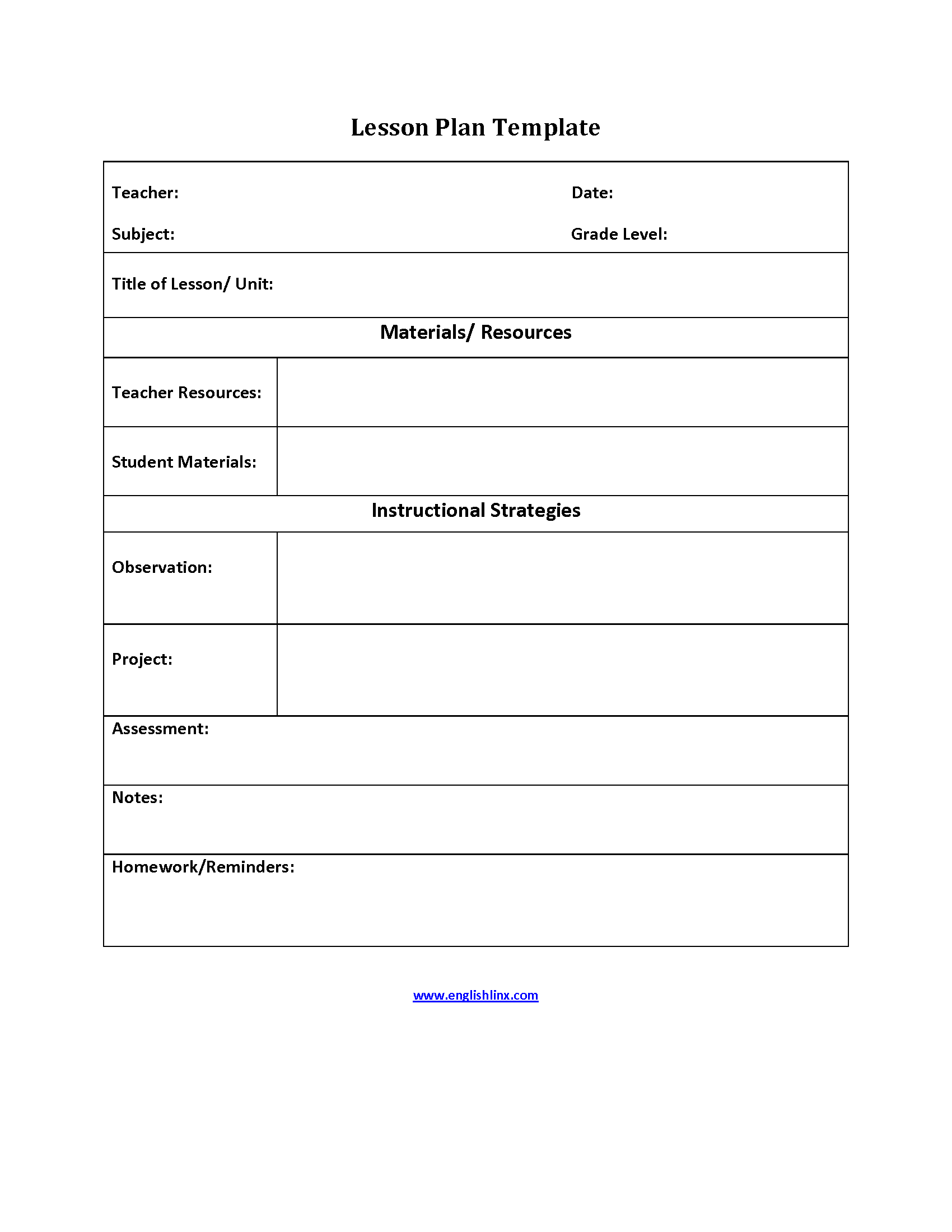 Englishlinx Lesson Plan Template