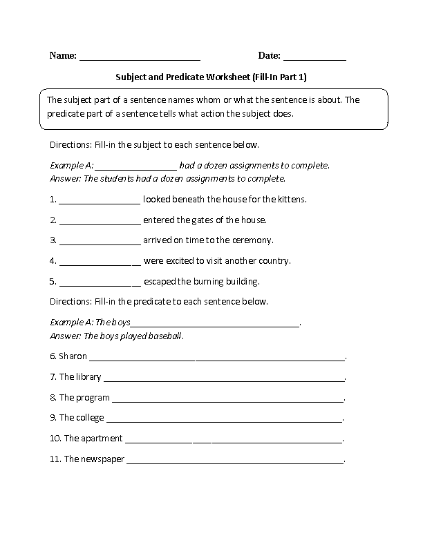 Englishlinx Subject And Predicate Worksheets Englishlinx Subject And Predicate Worksheets