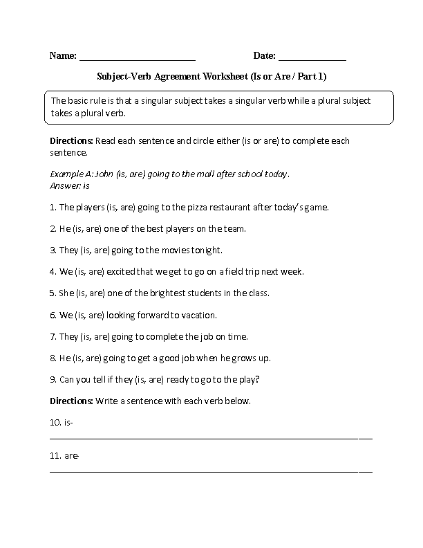 Verbs Worksheets Subject Verb Agreement Worksheets