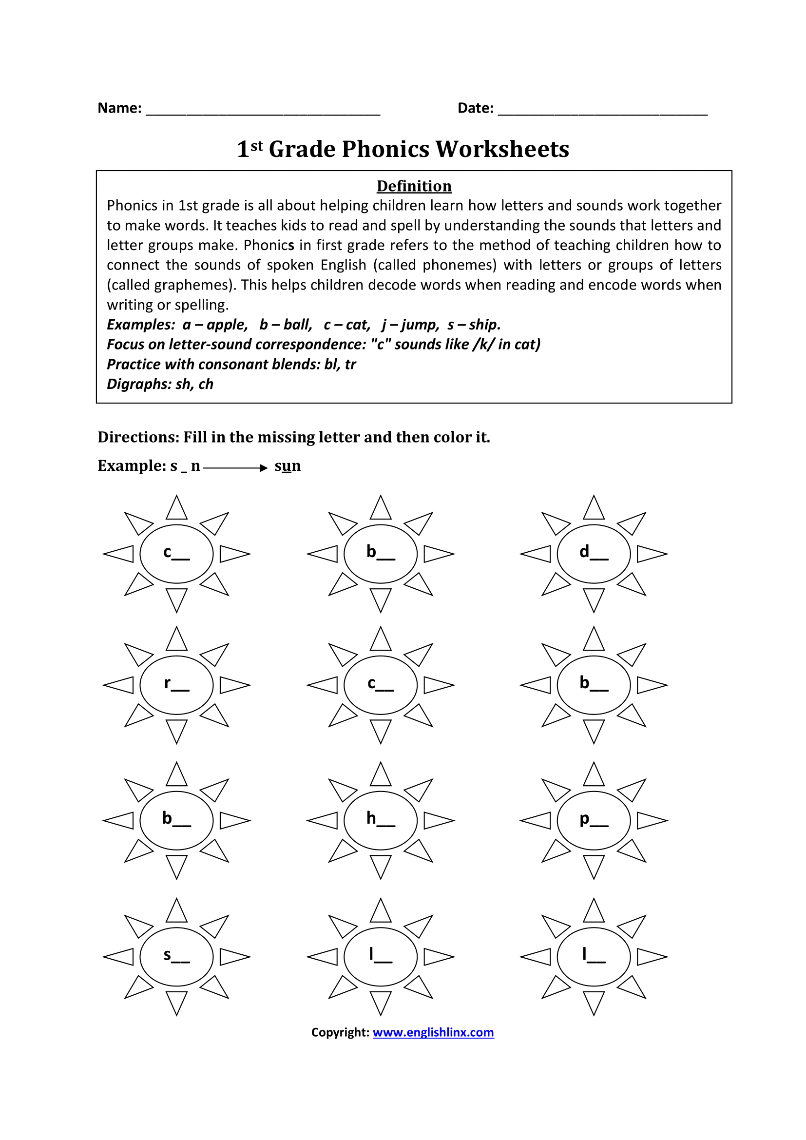 Fun Kindergarten Phonics Worksheets