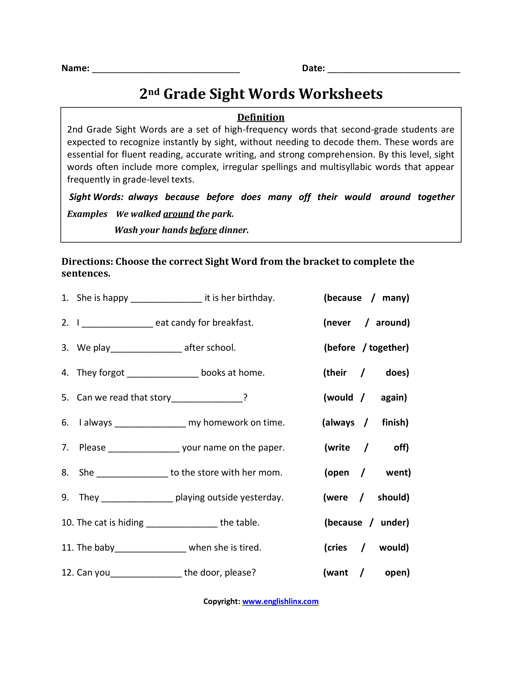 Sight Words Worksheets | 2nd Grade Sight Words Worksheets
