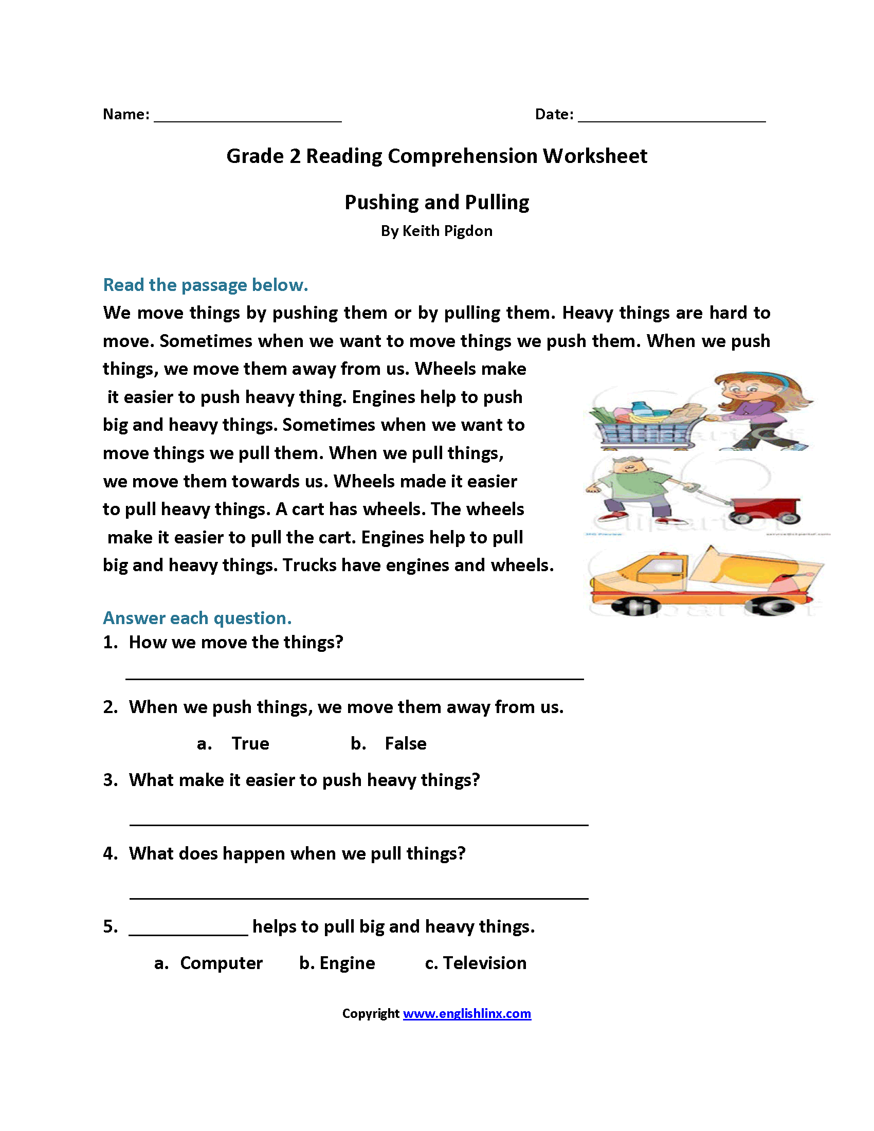 English Comprehension Worksheets For Class 2 Comprehensions For Grade 