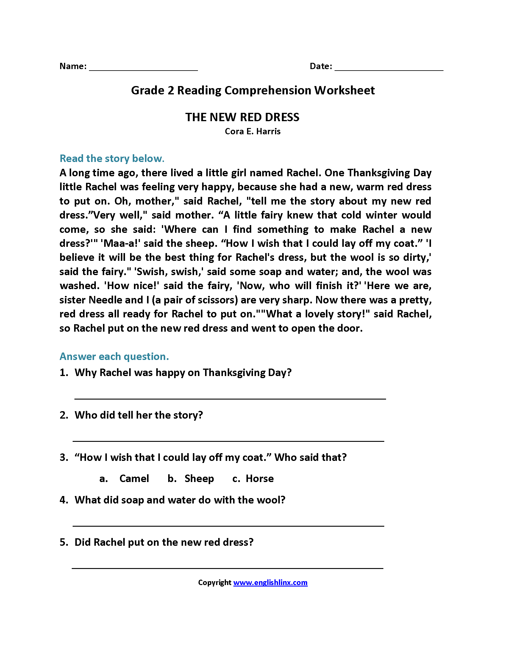 Reading Worksheets Second Grade Reading Worksheets