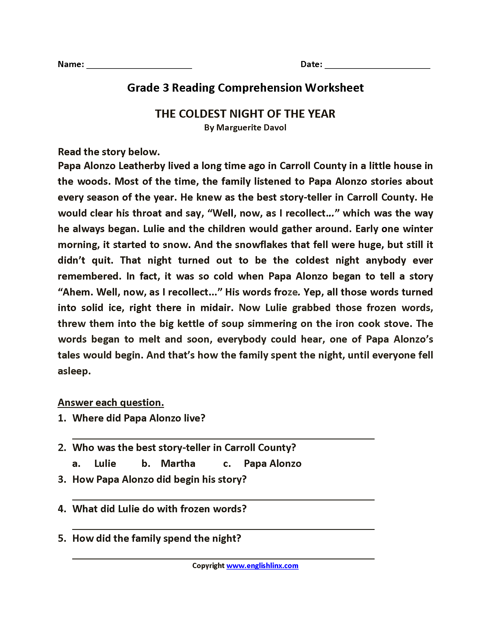 Reading Activities For Third Grade