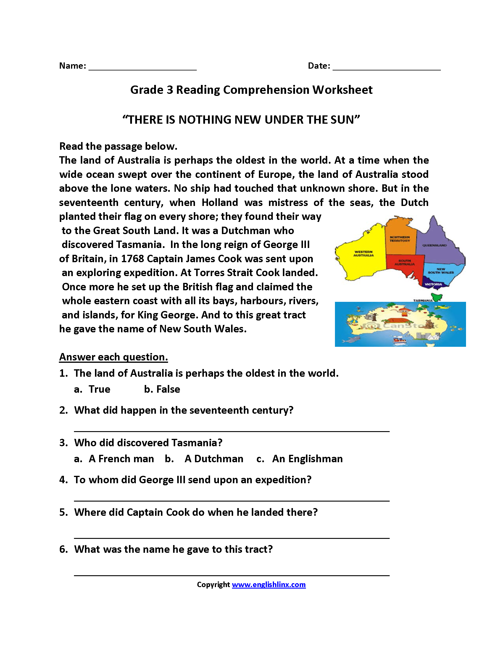 Short Comprehension Passages For Grade 3 With ions And Answers