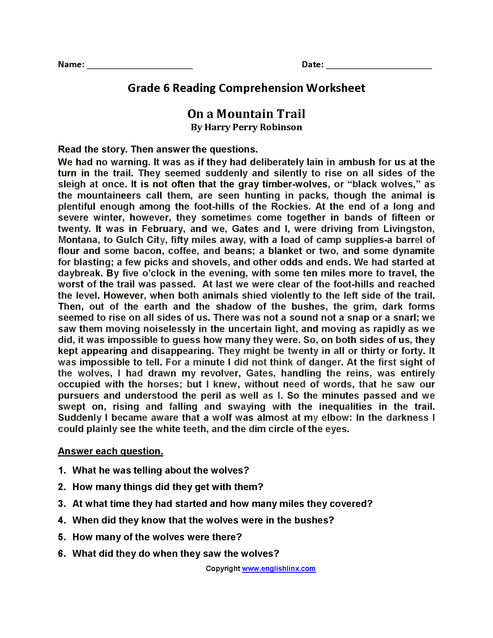 Hans In Luck Sixth Grade Reading Worksheets Hans In Luck Sixth Grade Reading Worksheets