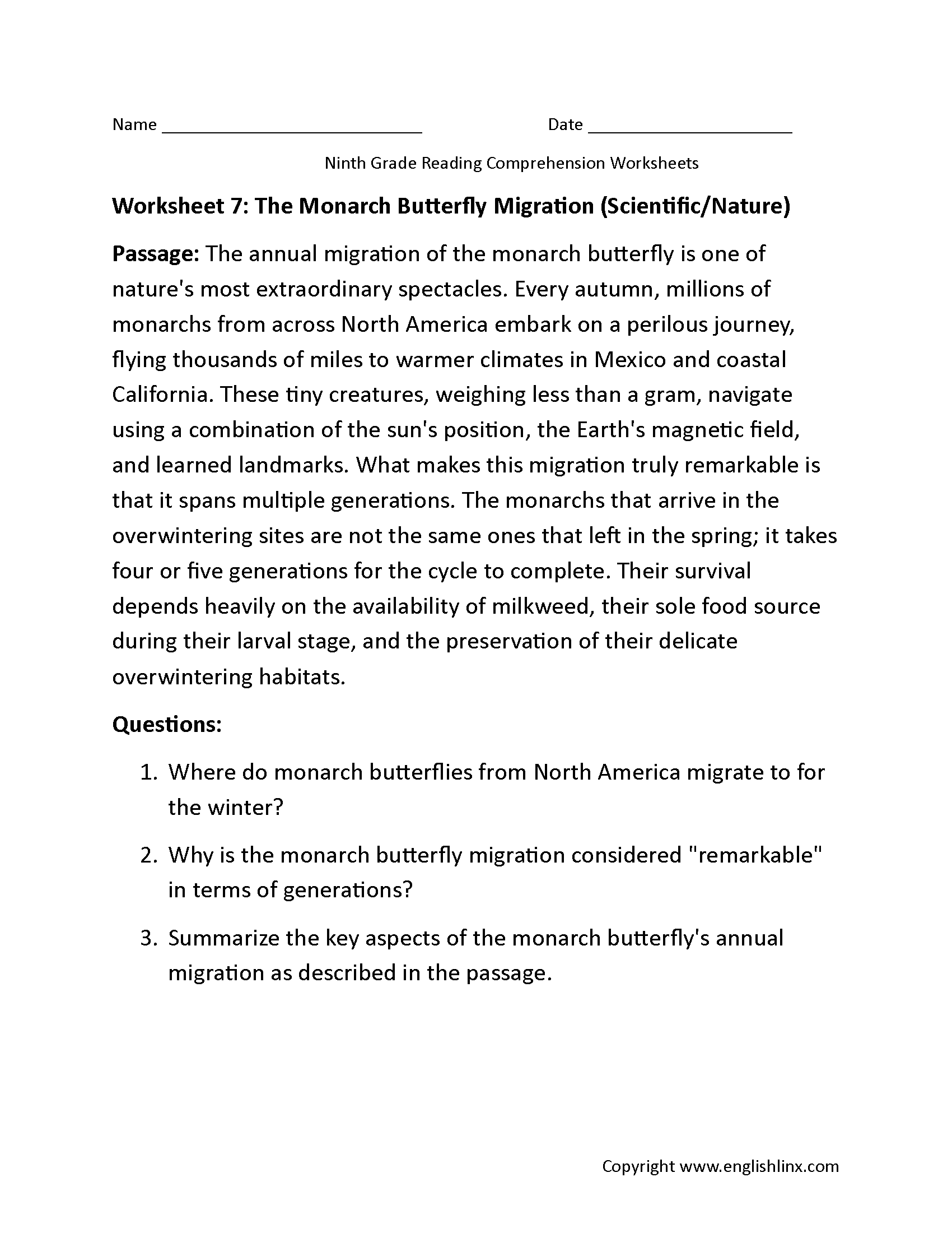 Ninth Grade Reading Worksheets | Vocabulary & Fluency Practice