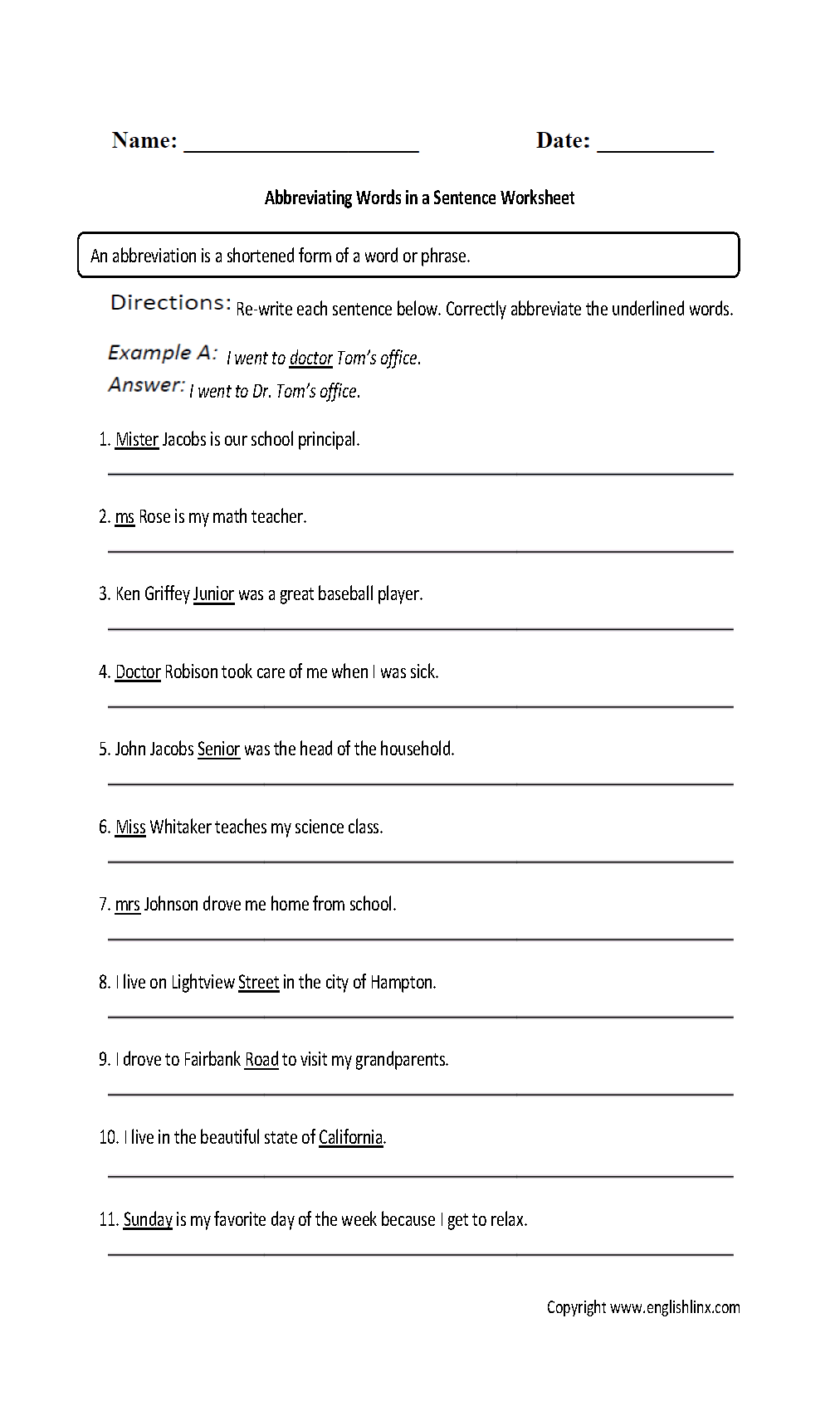 Abbreviations Worksheets Abbreviating Words In A Sentence Worksheet Abbreviations Worksheets Abbreviating Words In A Sentence Worksheet