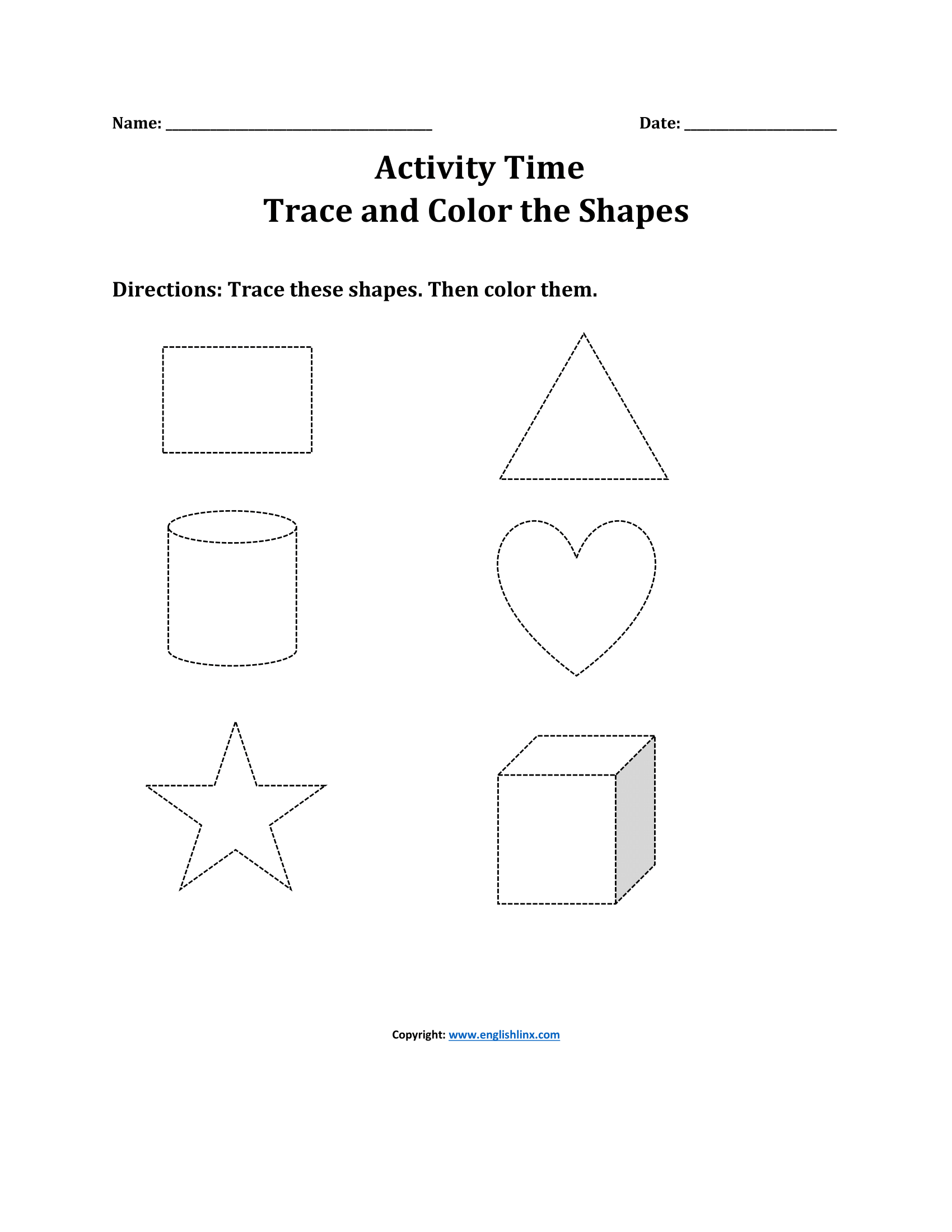 Activity Time | Trace and Color the Shapes Worksheets