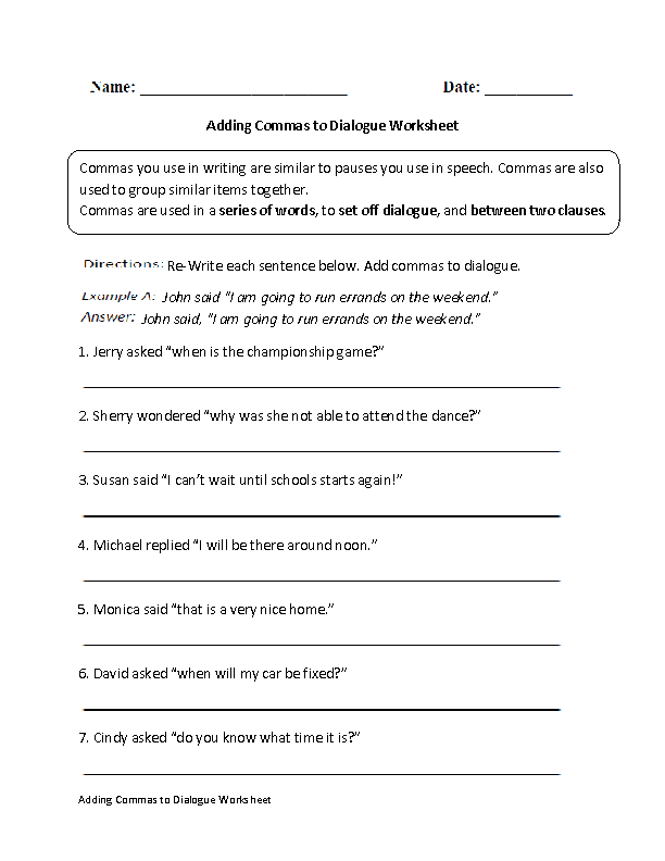 Englishlinx Commas Worksheets