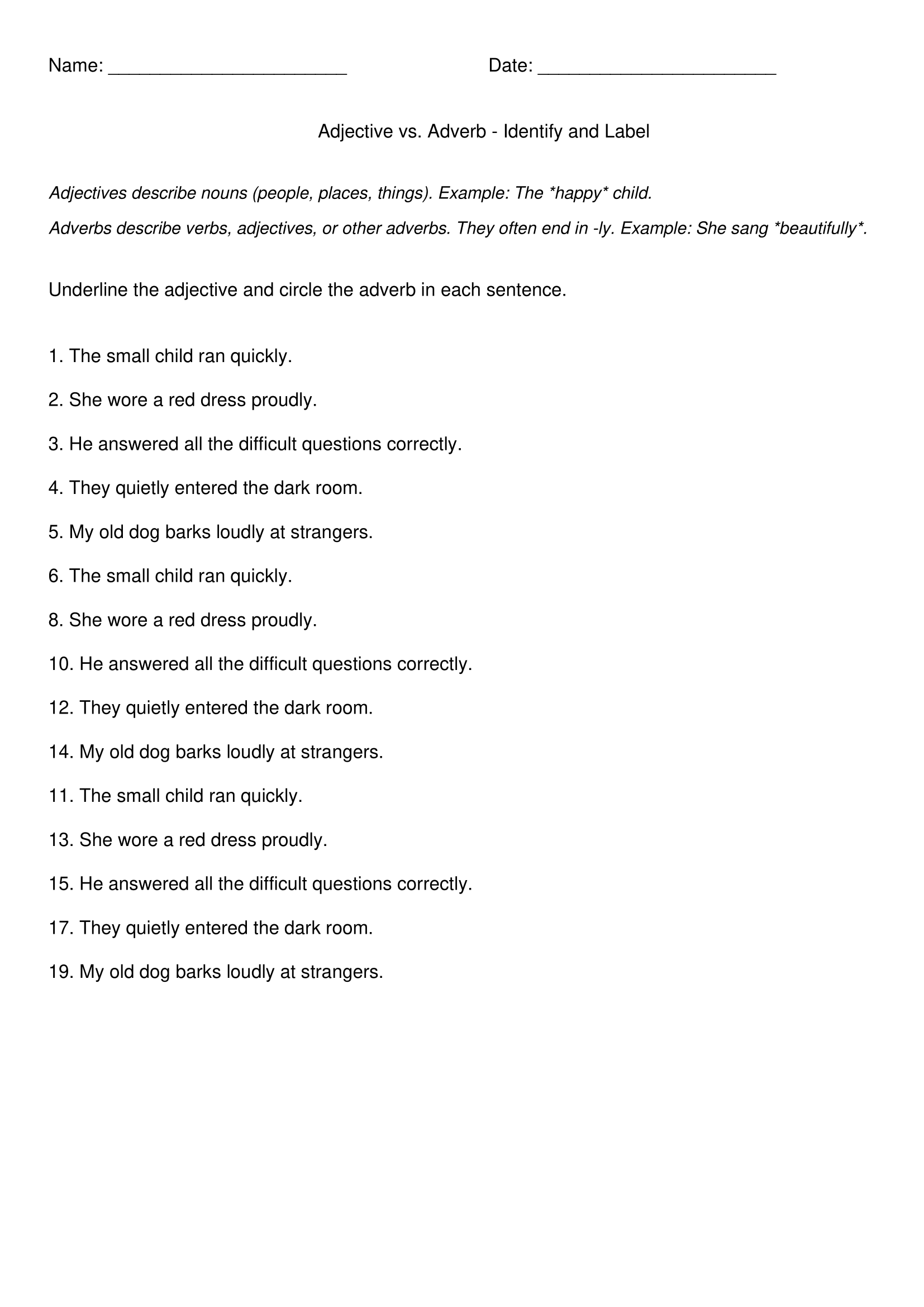 Adverbs Worksheets | Adverbs vs Adjectives Worksheets