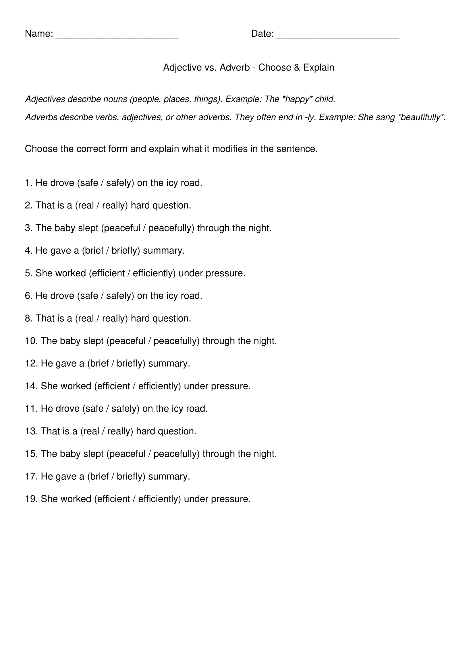 Adverbs Worksheets | Adverbs vs Adjectives Worksheets