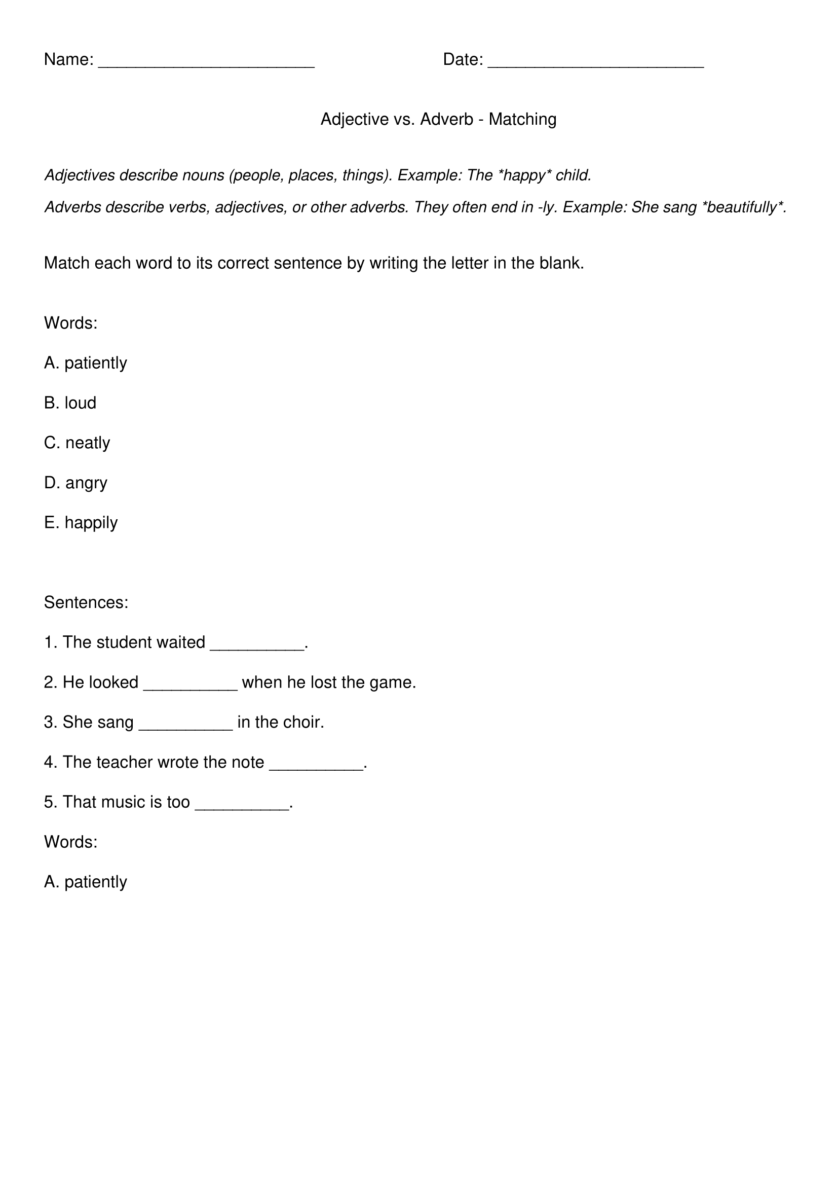 Adverbs Worksheets | Adverbs vs Adjectives Worksheets