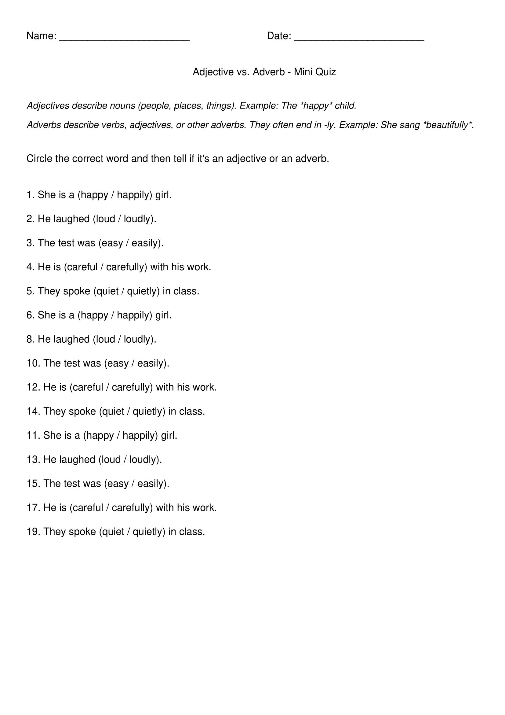 Adverbs Worksheets | Adverbs vs Adjectives Worksheets