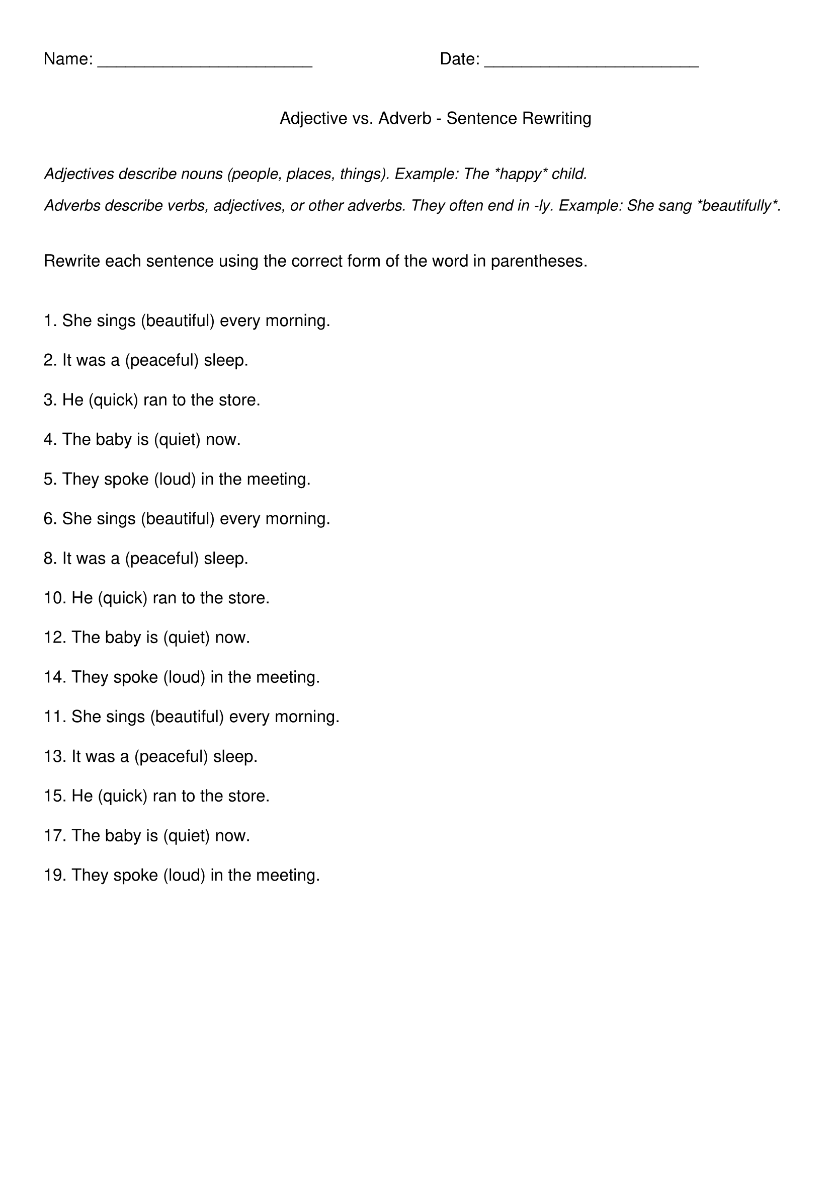 Adverbs Worksheets | Adverbs vs Adjectives Worksheets