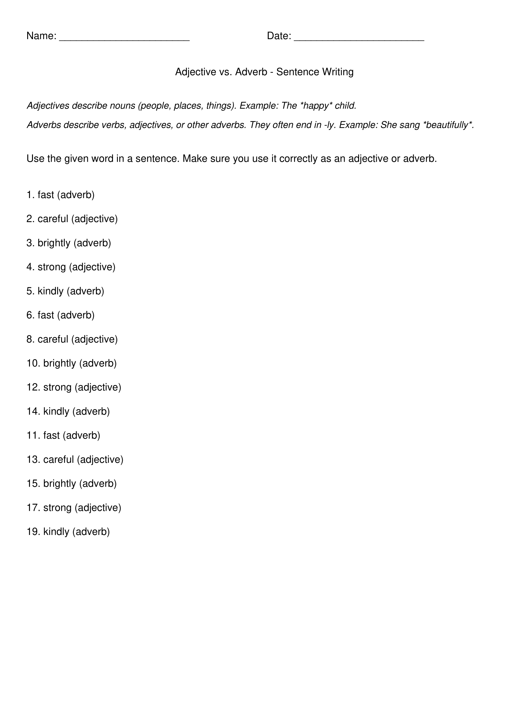 Adverbs Worksheets | Adverbs vs Adjectives Worksheets