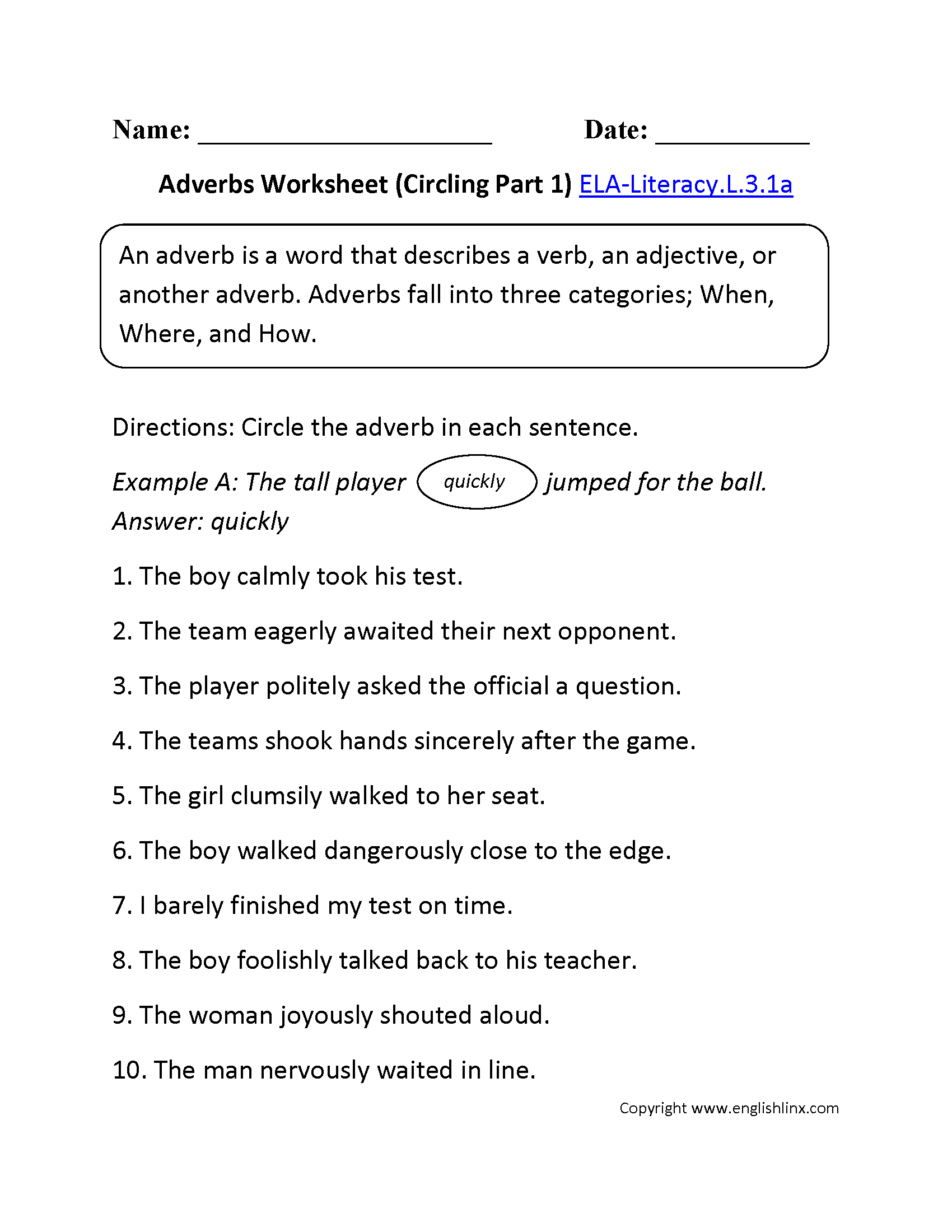 3rd Grade Common Core Language Worksheets