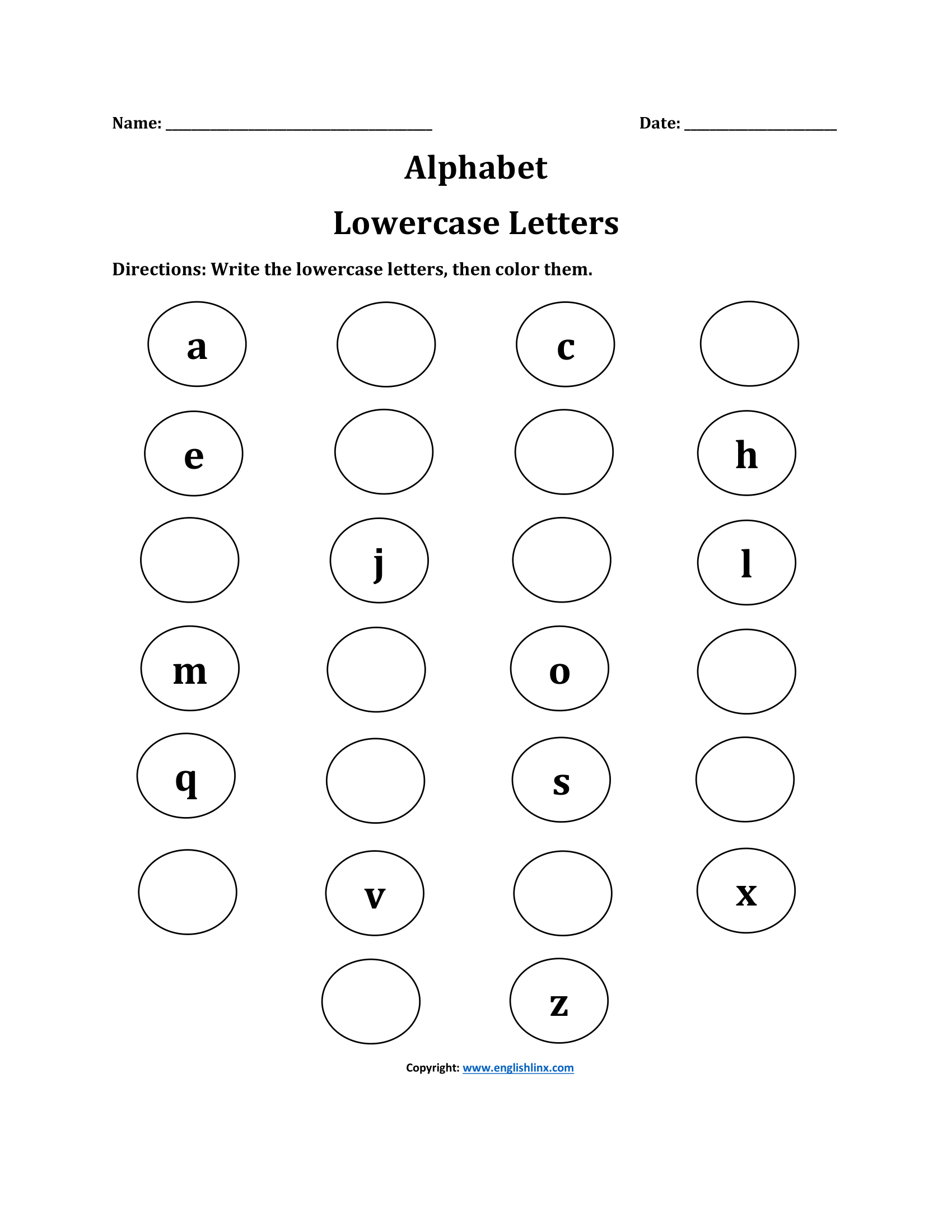Alphabet Lowercase Letters Worksheet