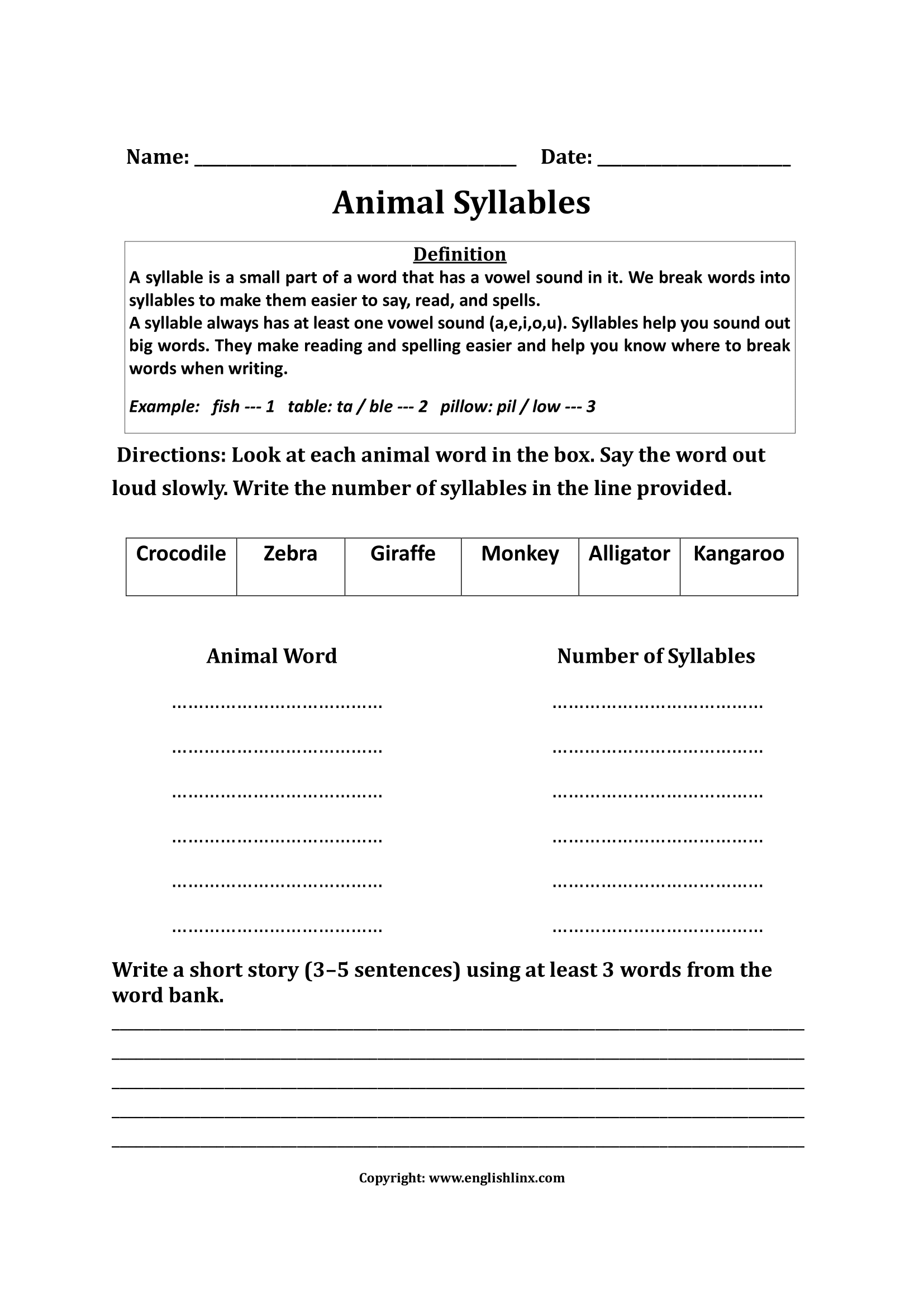 Englishlinx.com | Syllables Worksheets