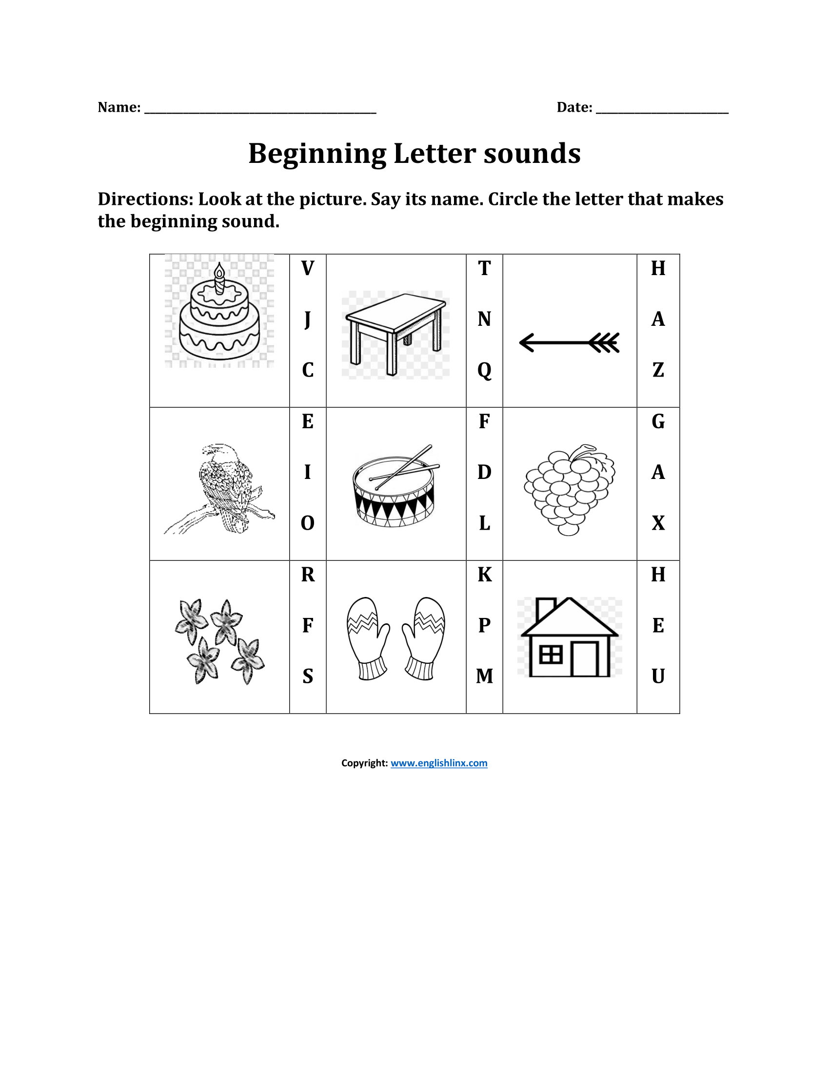Beginning Letter Sounds | Nursery Phonics Worksheet