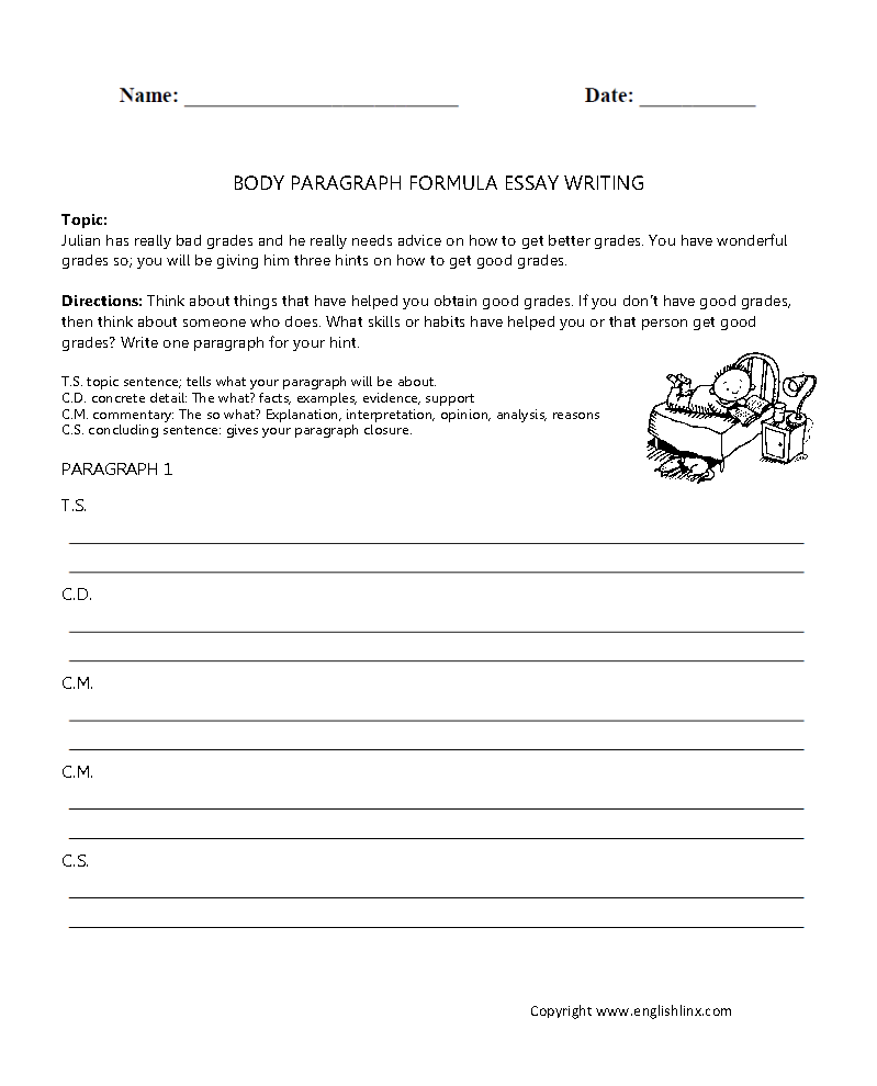 Writing Essays | Body Paragraph Formula Writing Essays Worksheets