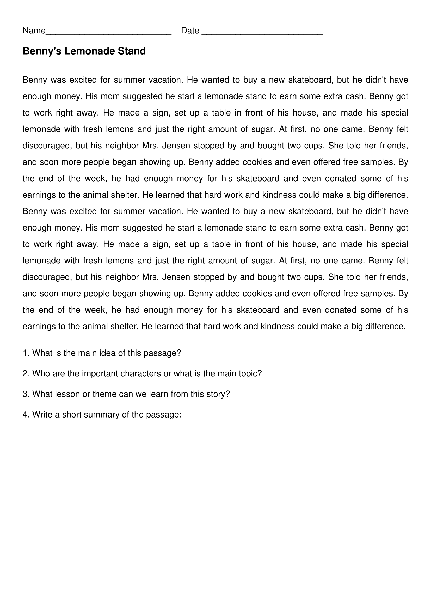 4th Grade Reading Comprehension Worksheets | Free Printable Passages ...