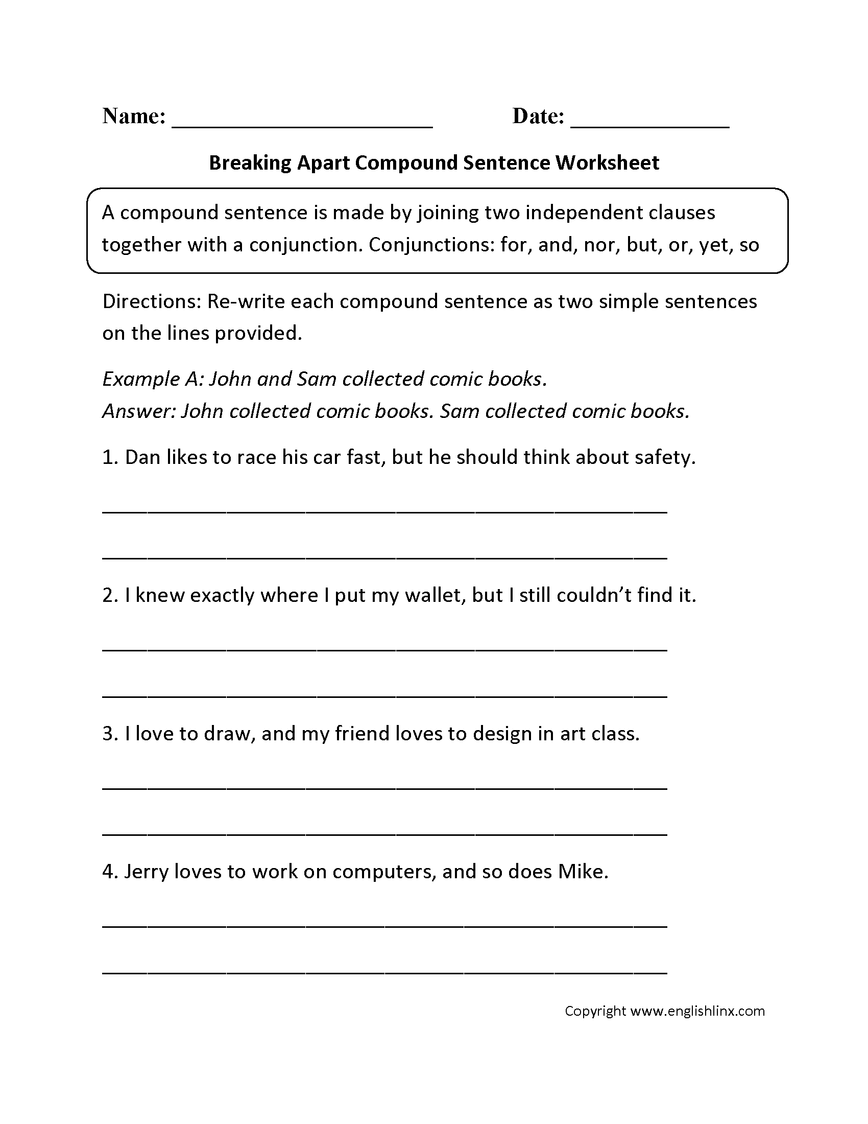 Simple Compound And Complex Sentences Exercises With Answers For Class 