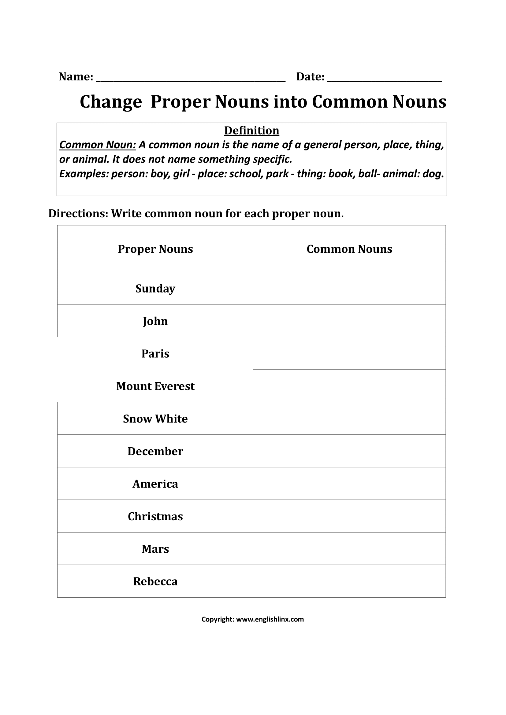Common Nouns Worksheets | Printable Grammar Practice