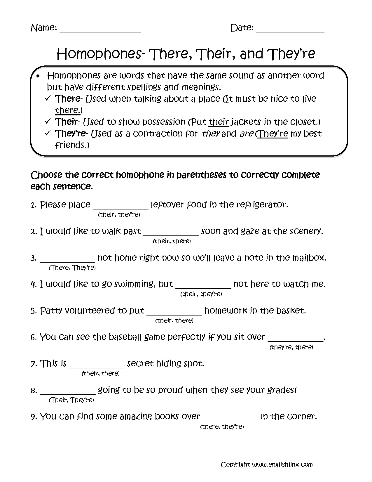 Homophones Worksheets Choosing There Their They re Homophones Homophones Worksheets Choosing There Their They re Homophones