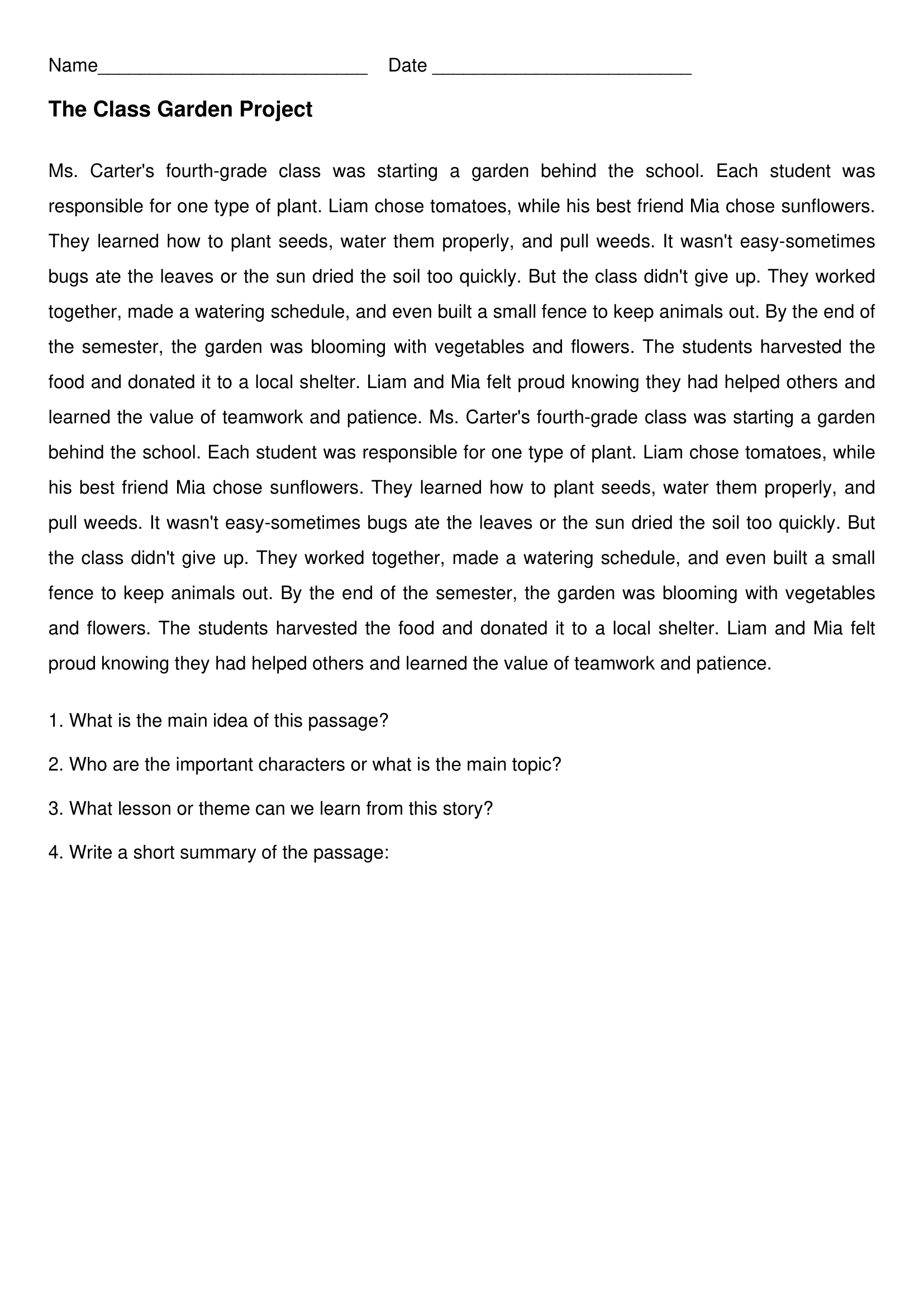 4th Grade Reading Comprehension Worksheets | Free Printable Passages ...