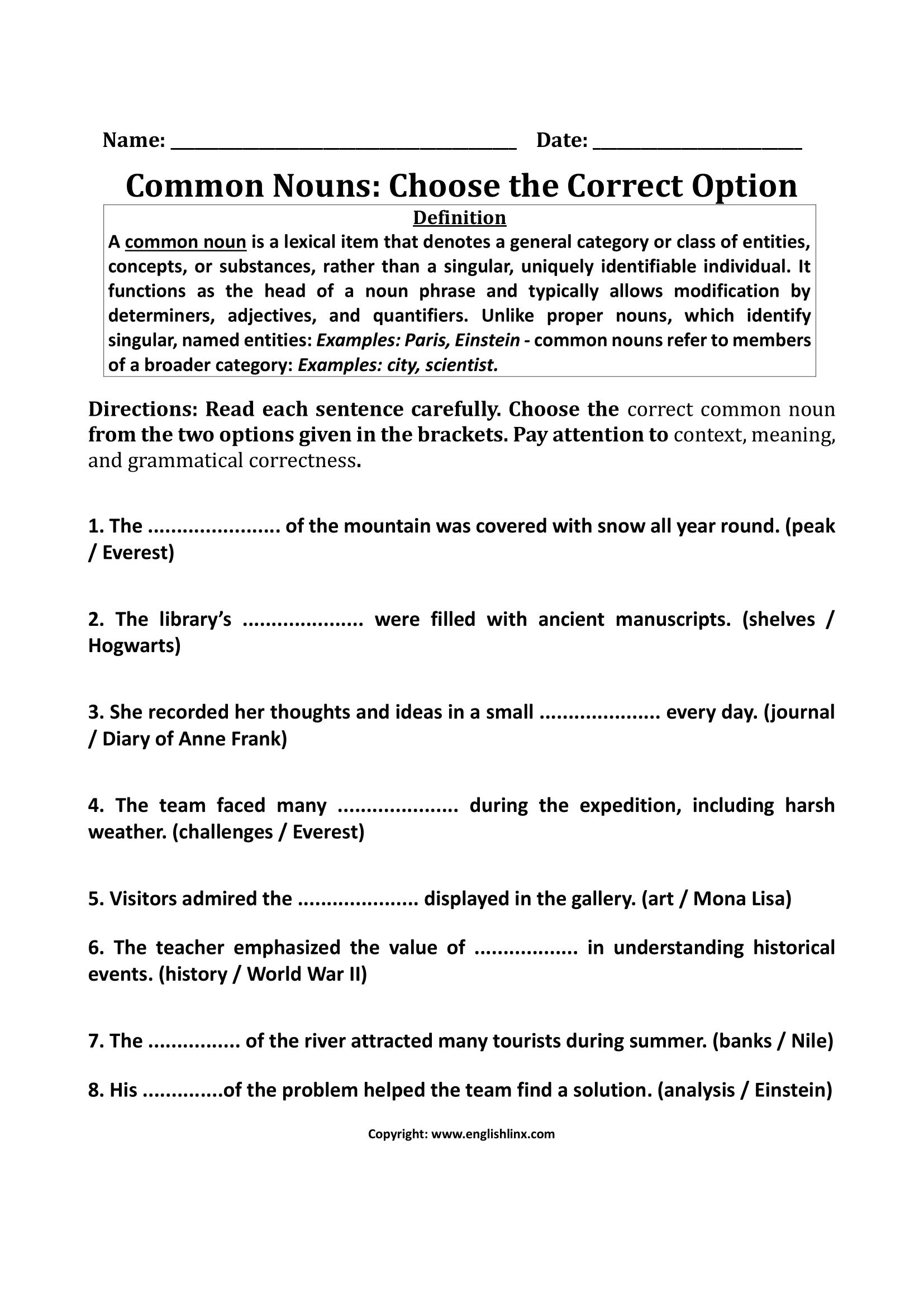 Choose the Correct Option Worksheet