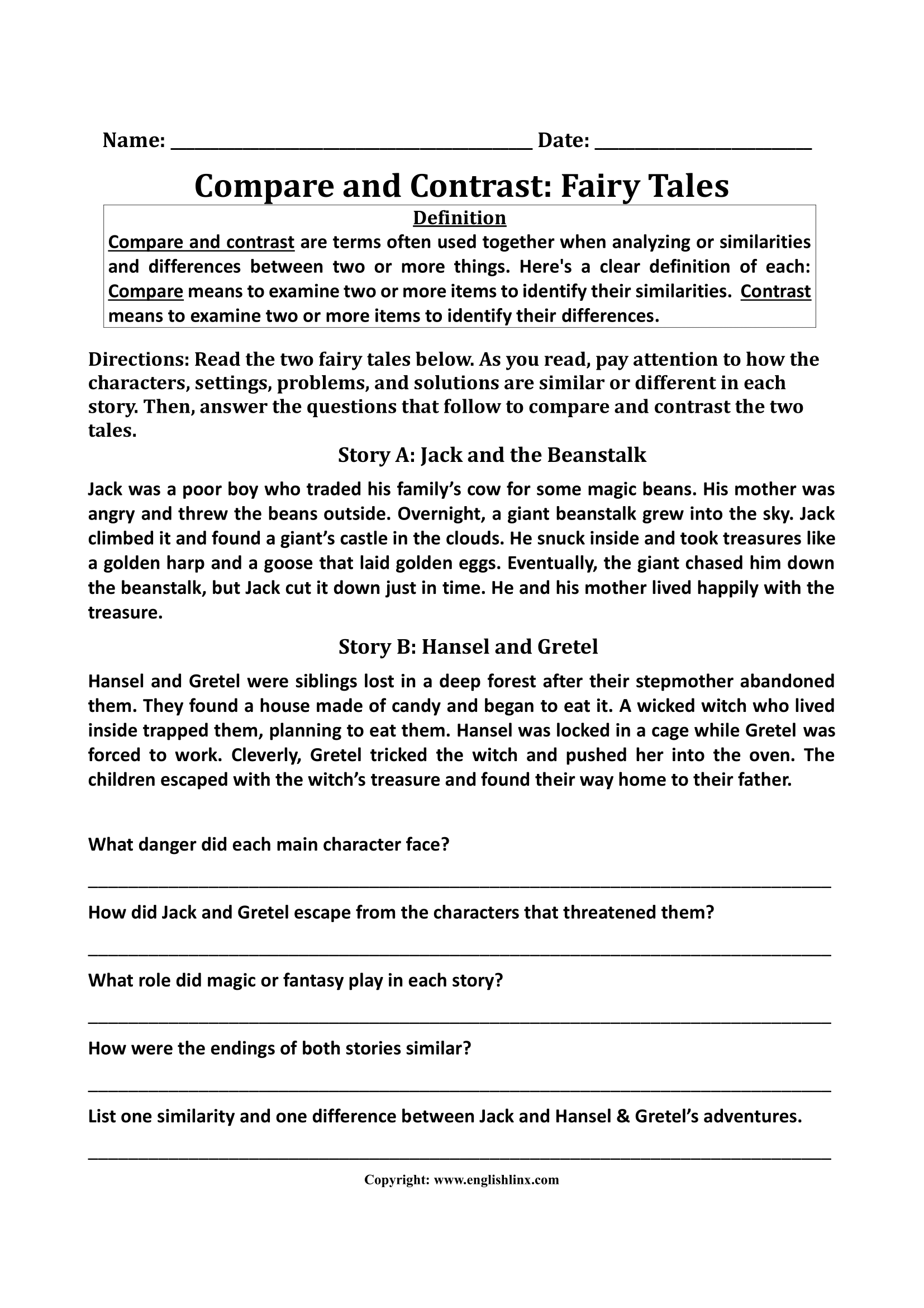 Compare and Contrast Worksheets | Printable Practice for Grades 4-9