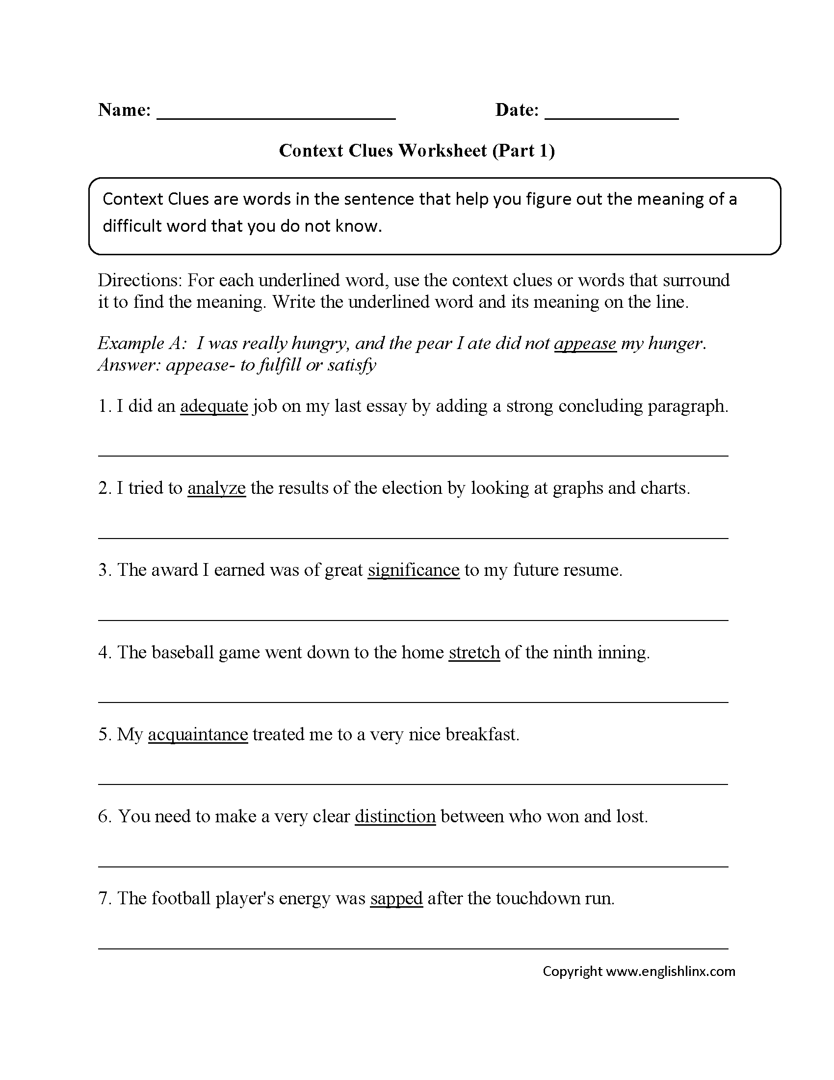 Context Clues Worksheets Grade 4
