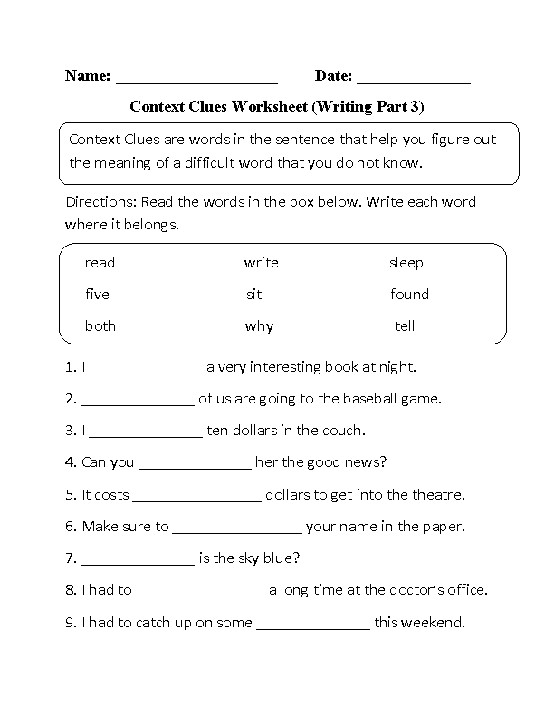 Englishlinx Context Clues Worksheets