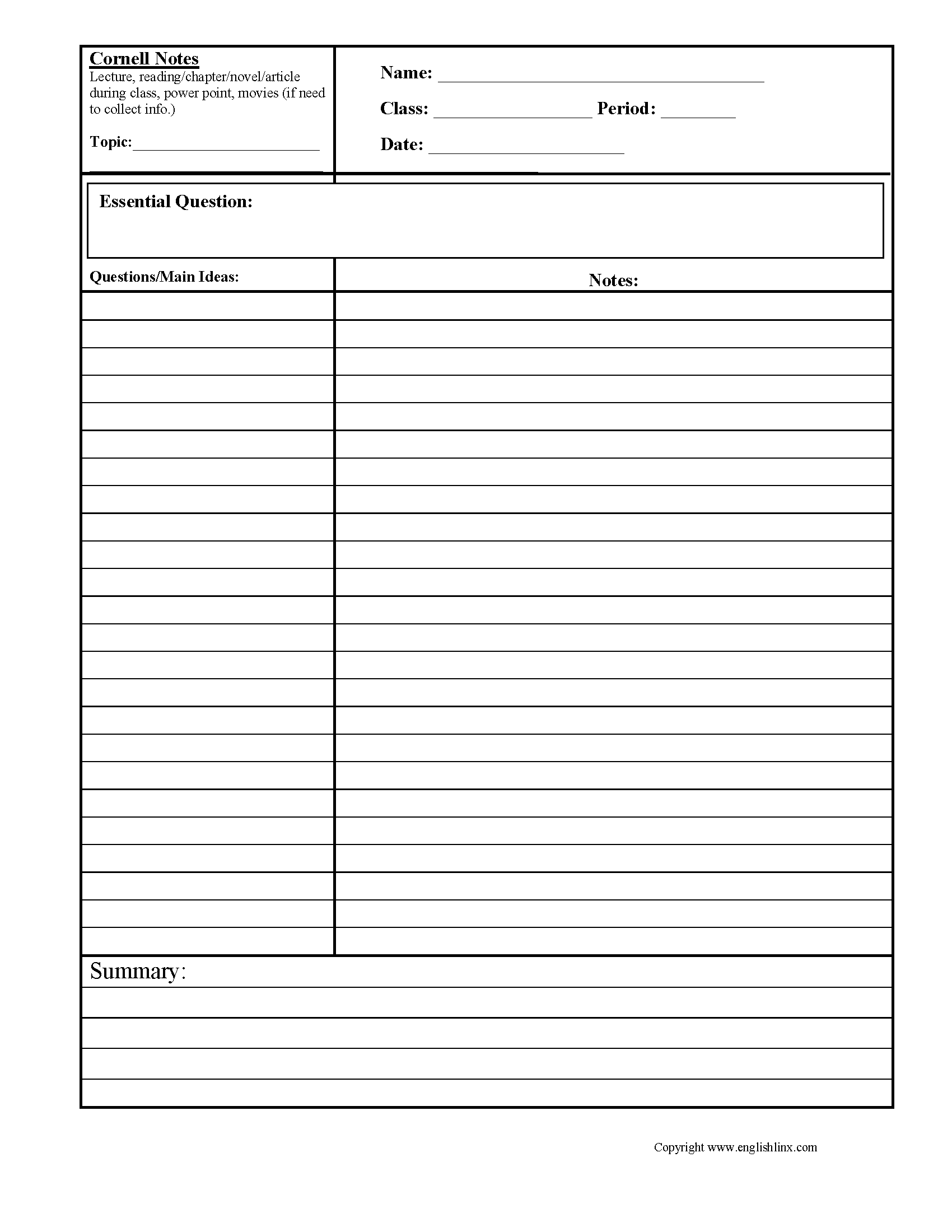 Englishlinx Summary Worksheets