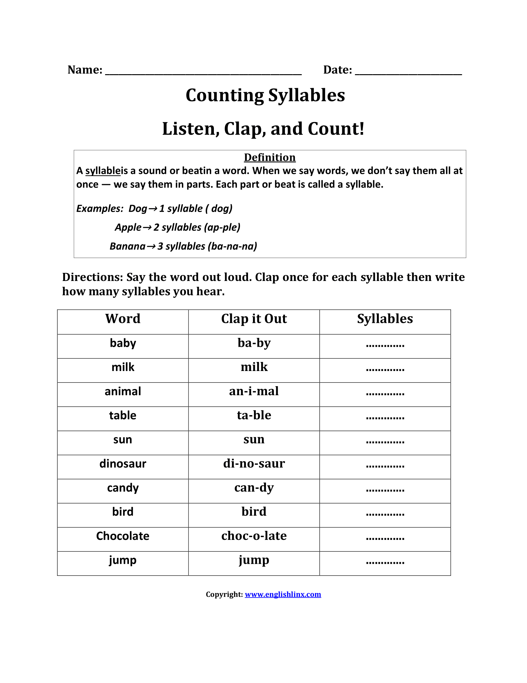 Englishlinx.com | Syllables Worksheets