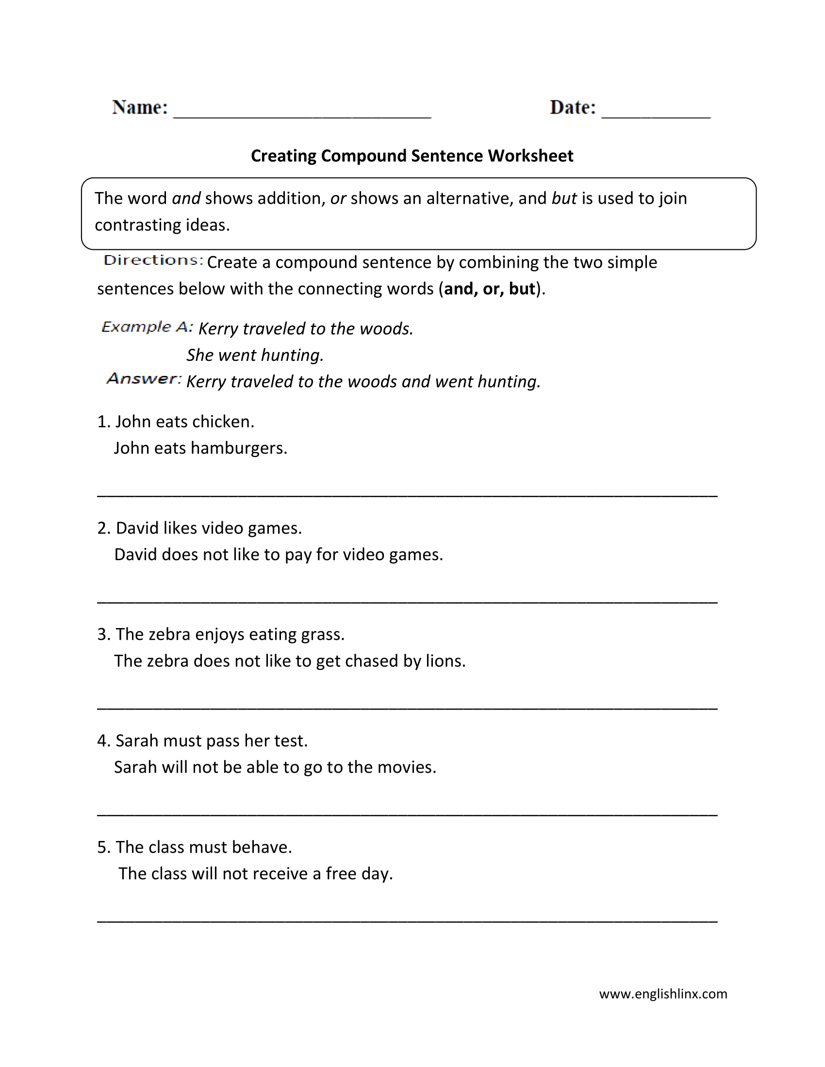 Creating Compound Sentence Types of Sentences