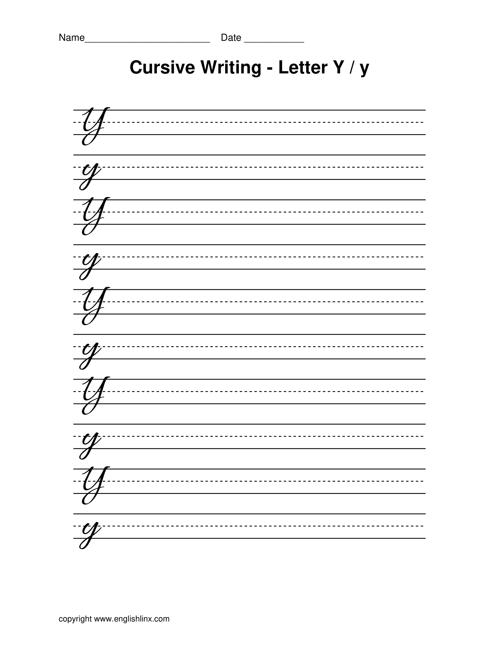 Cursive Writing - Letter Y / y