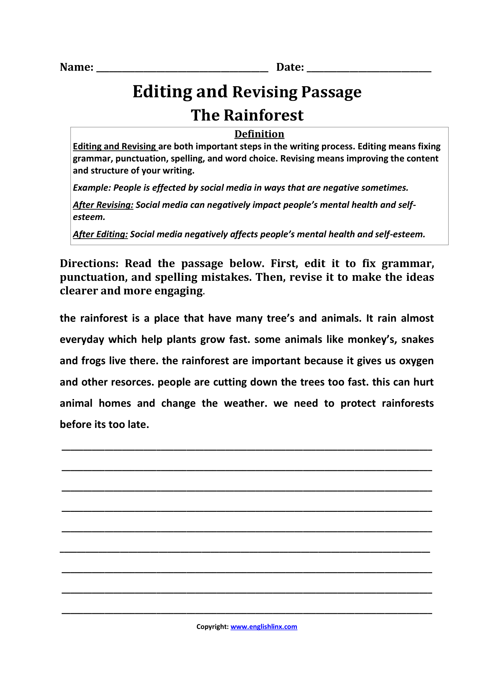 Editing Worksheets | Free Printable Editing and Proofreading Practice