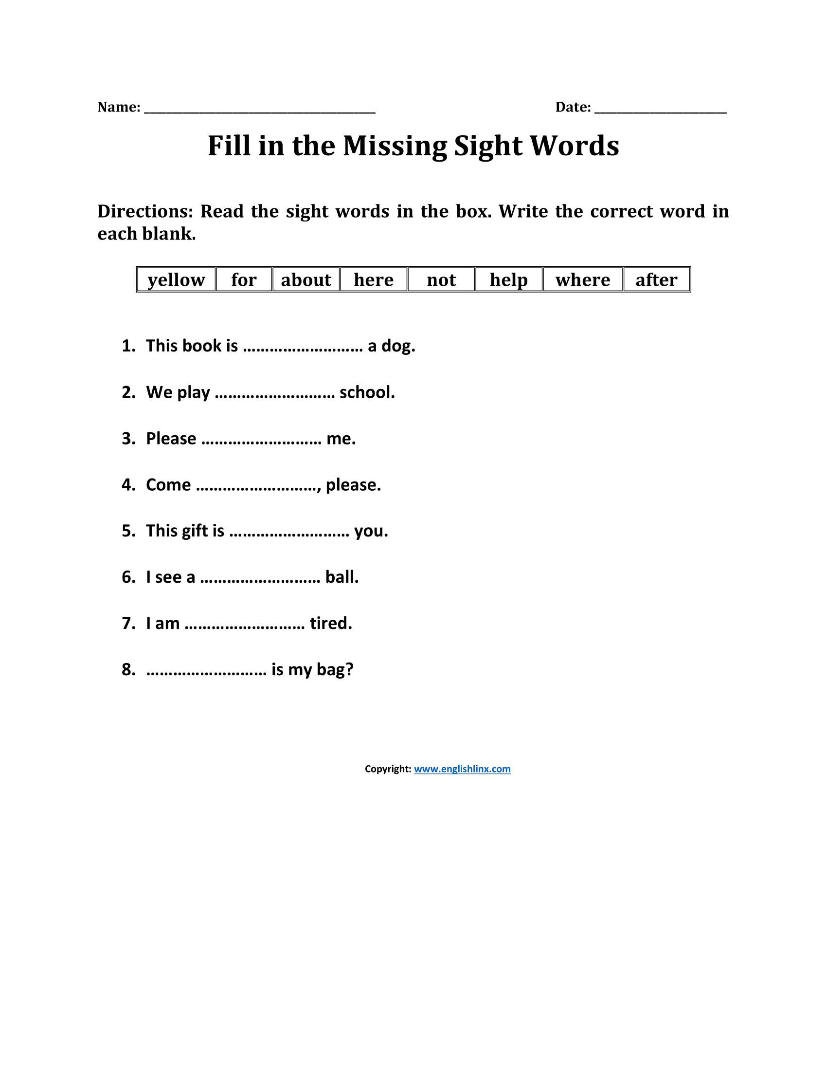 First Grade Sight Words Worksheets | Free Printable Sight Word Activities