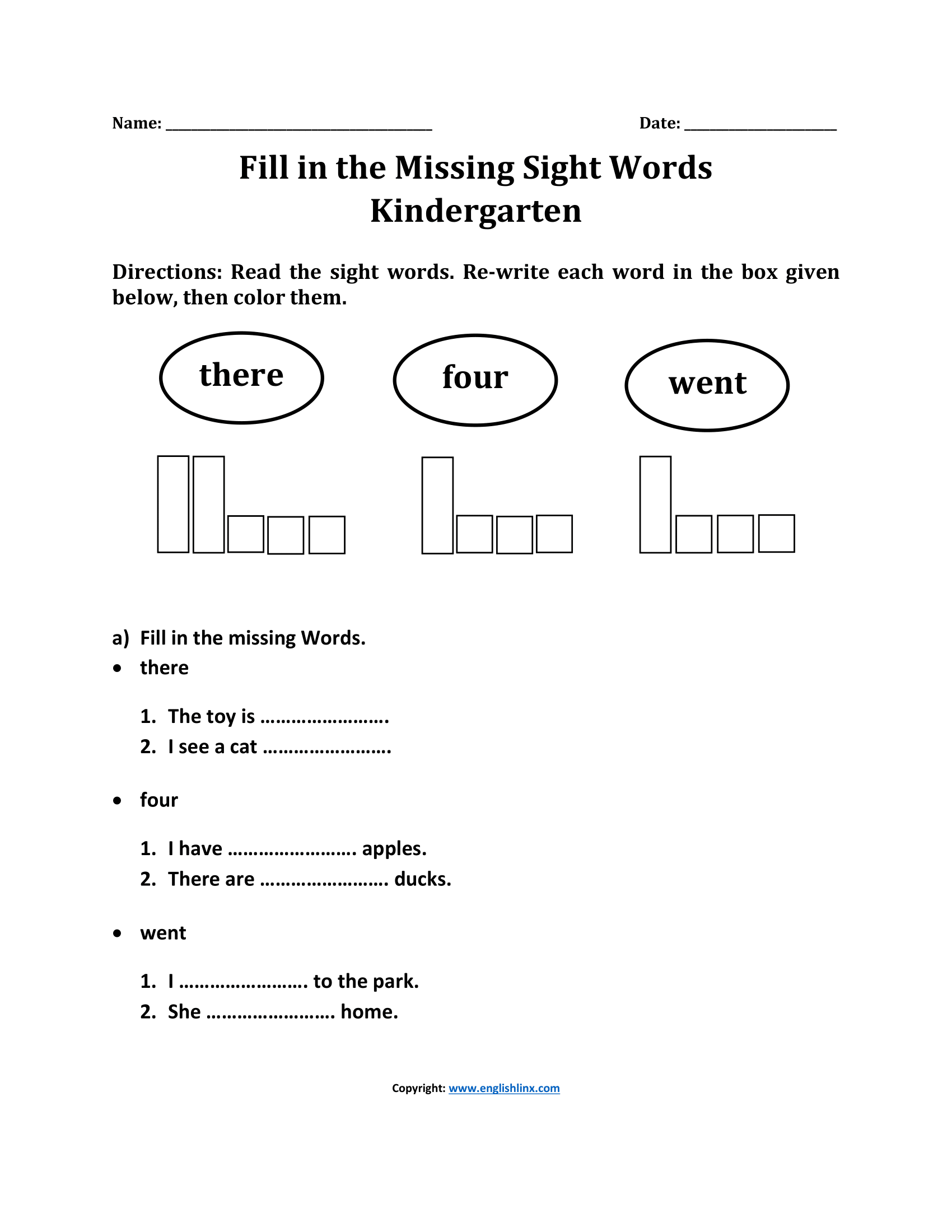 Kindergarten Sight Words Worksheets | Free Printable Sight Word Practice