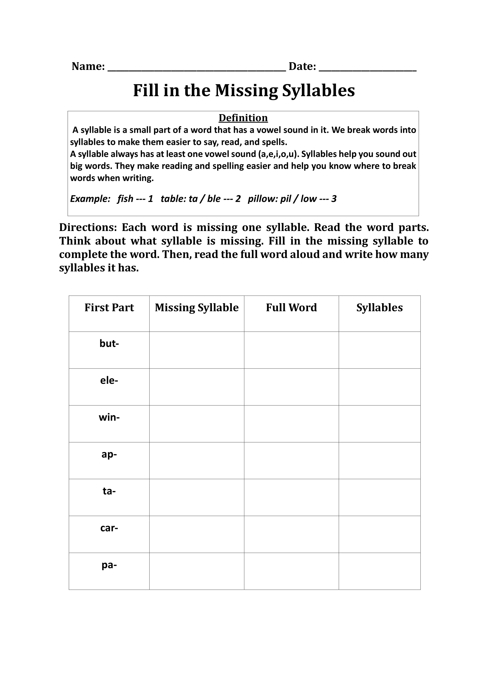 Englishlinx.com | Syllables Worksheets