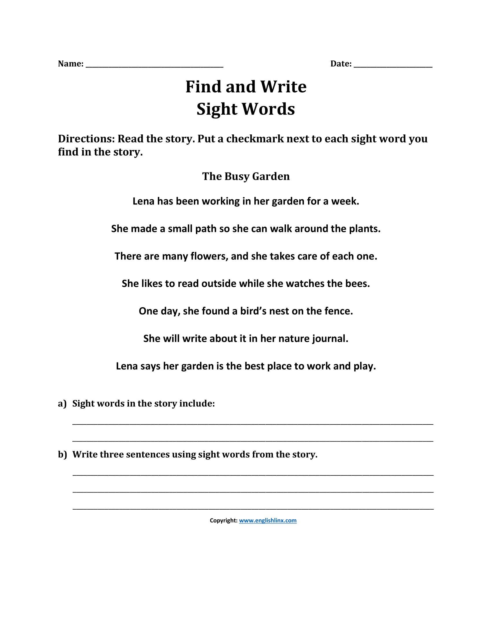 Sight Words Worksheets | Printable Sight Word Practice by Grade